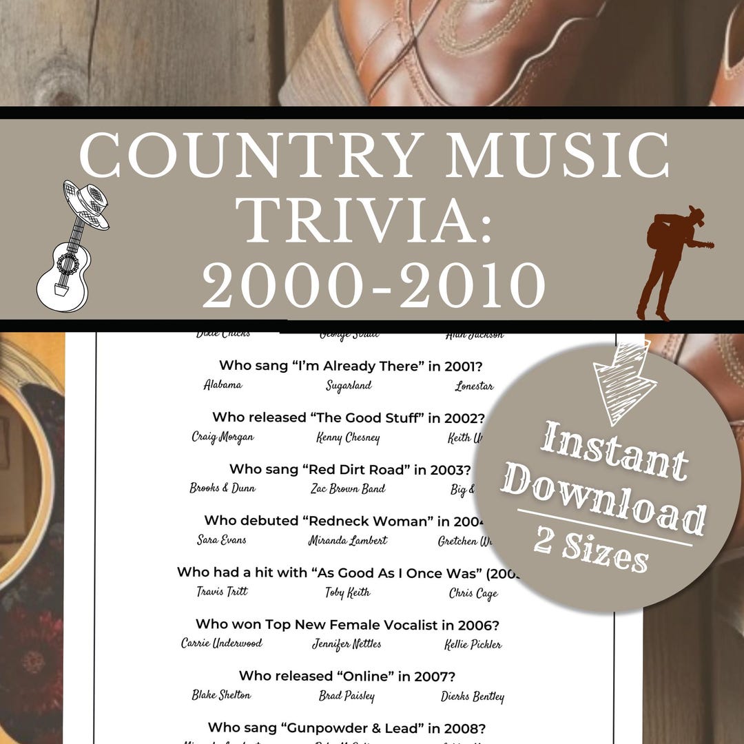 Classic Country Music Trivia, 2000s Country Music Quiz Game Printable ...