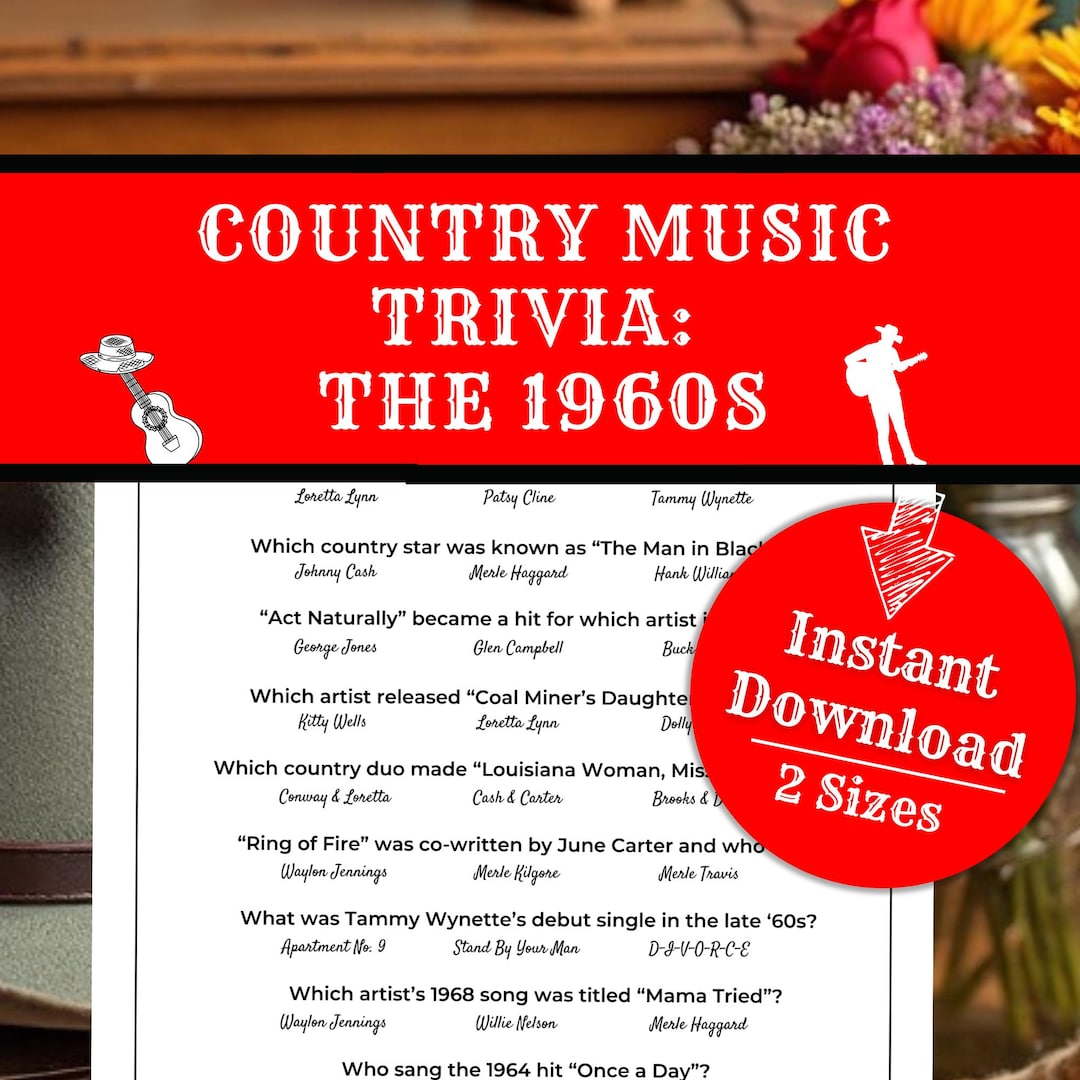 Country Music Trivia, 1960s, Printable Pop Culture Trivia, Classic ...