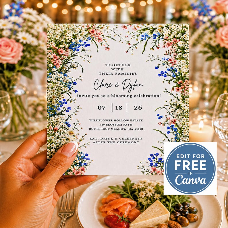 Wildflower Wedding, Editable Invite, English Garden, Meadow Ceremony ...