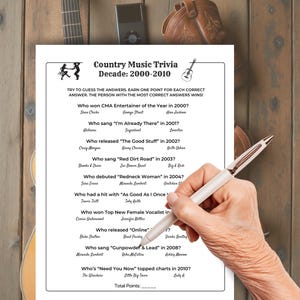 Classic Country Music Trivia, 2000s Country Music Quiz Game Printable ...