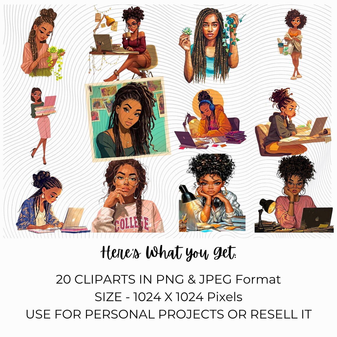 Women of Color Clipart: College Lifestyle PNG Images (PLR/MRR) - Etsy