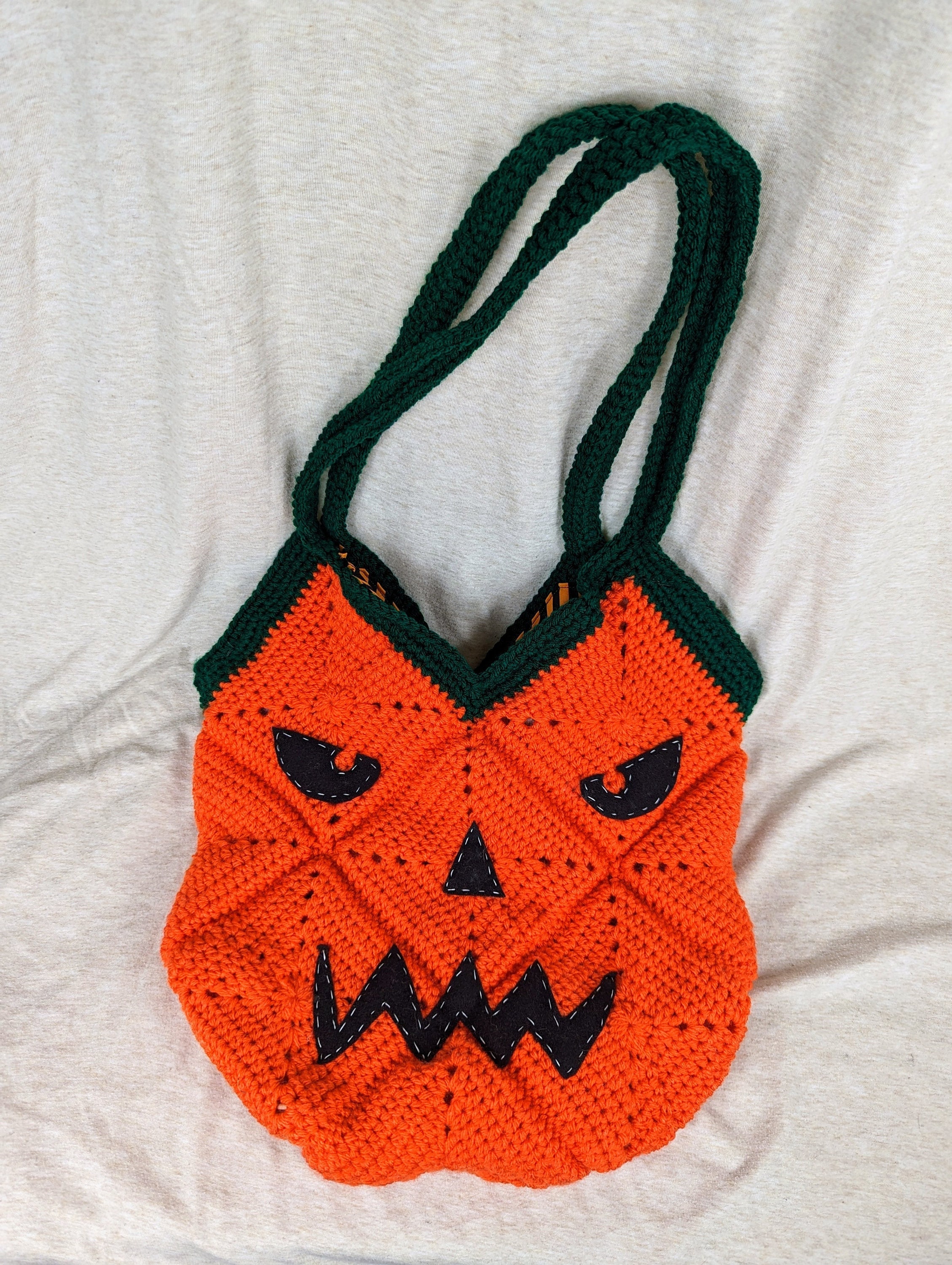 Pumpkin Jack O Lantern Crochet Granny Square Tote Bag Halloween Trick ...