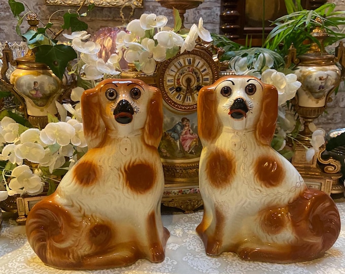 Antique Victorian Black & White Staffordshire Dogs, Spaniels, Wally ...