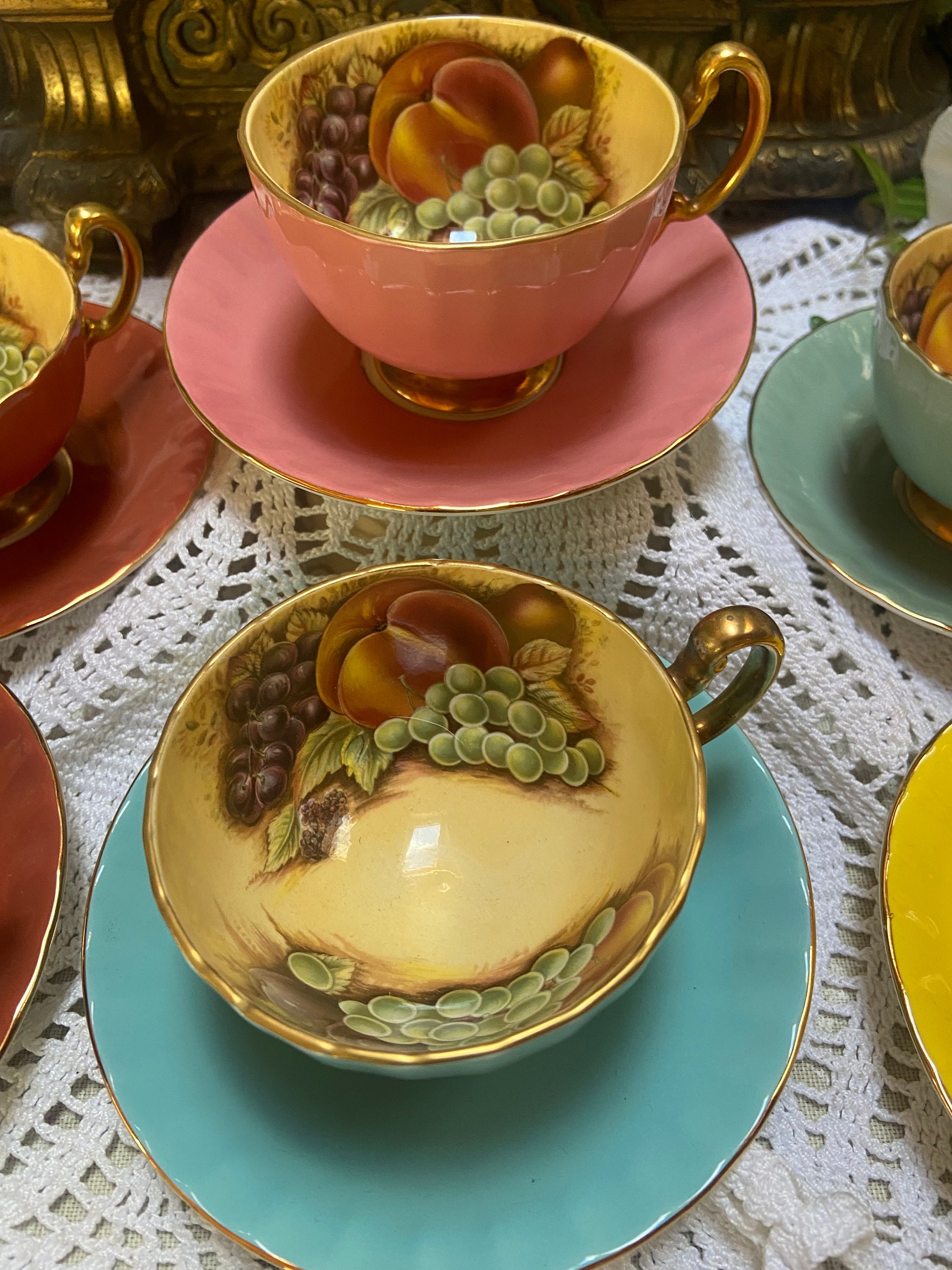 Aynsley Gold Orchard Tea Cups - Etsy