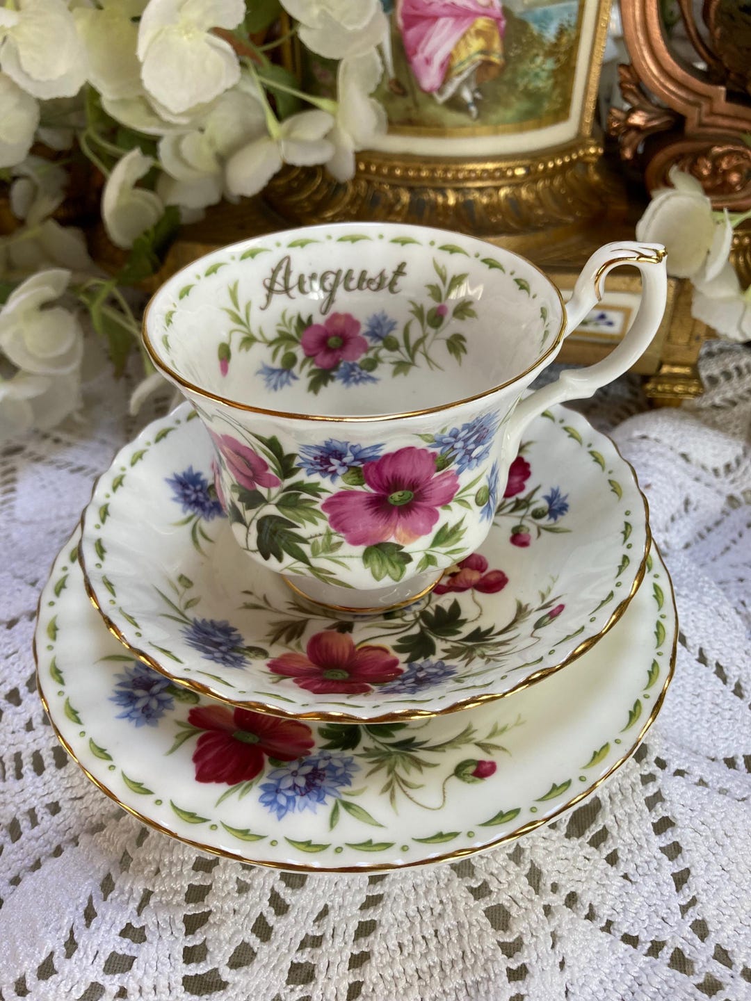 Royal Albert Flowers of the Month August Trio - Etsy