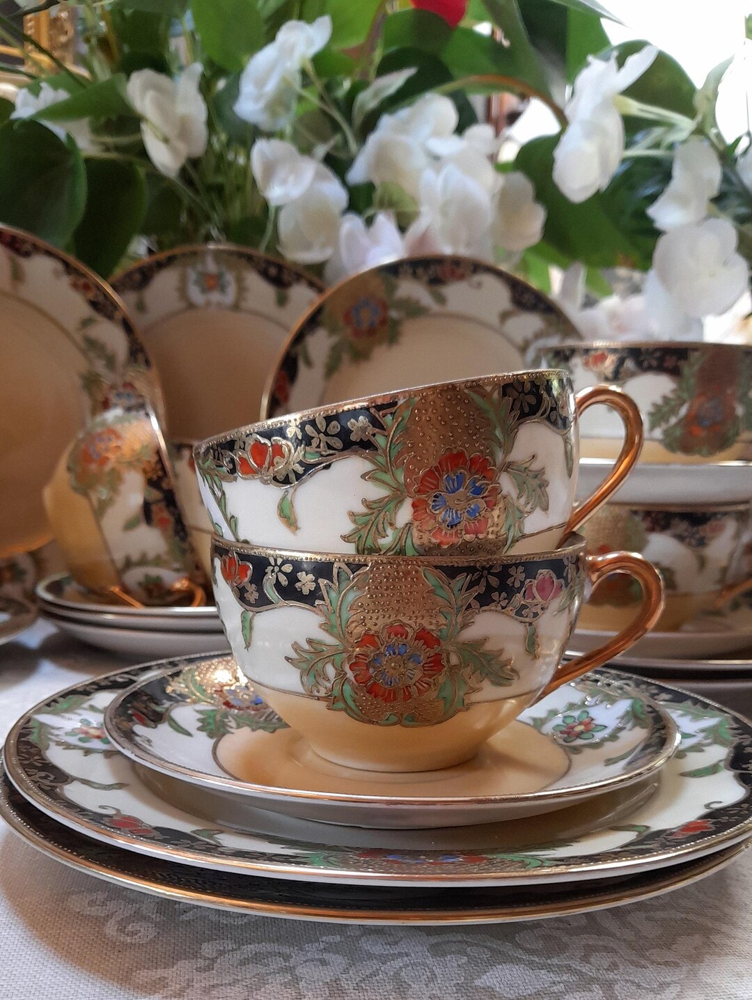 Vintage Handpainted Samurai Tea Set - Etsy