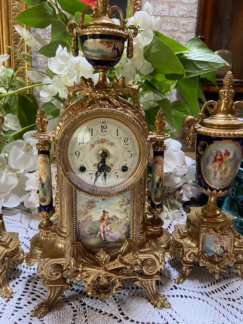 Vintage Mantle Clock With Candelabras - Etsy