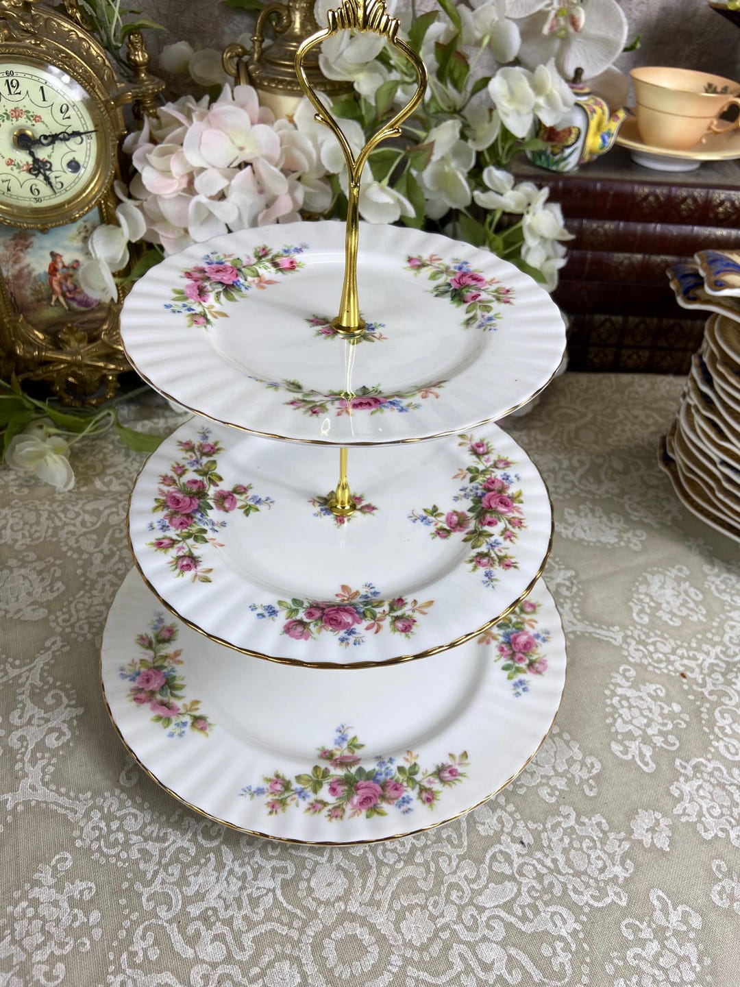 Royal Albert Moss Rose Cake Stand - Etsy