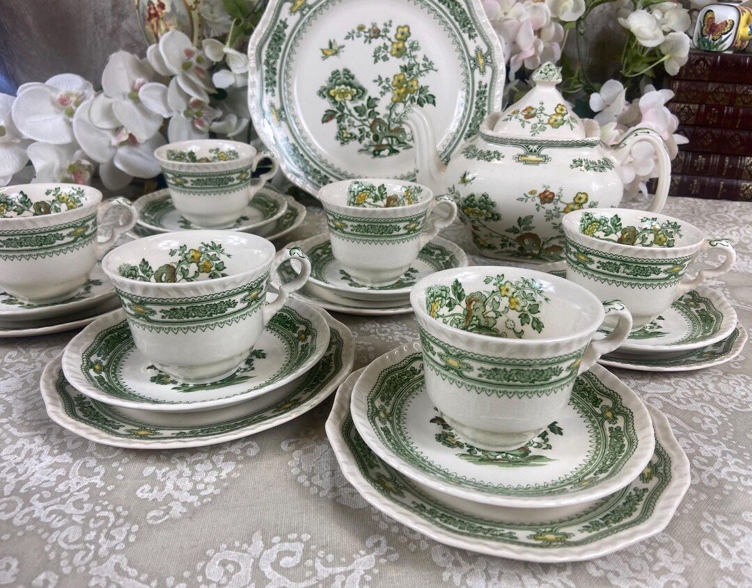 Vintage Masons Manchu Green Tea Set - Etsy