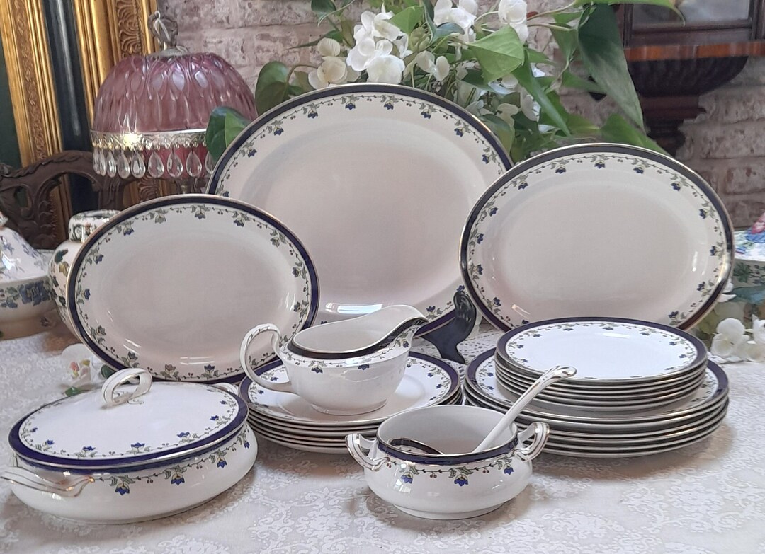 An Antique Meakin "blue De Roi" Dinner Set - Etsy
