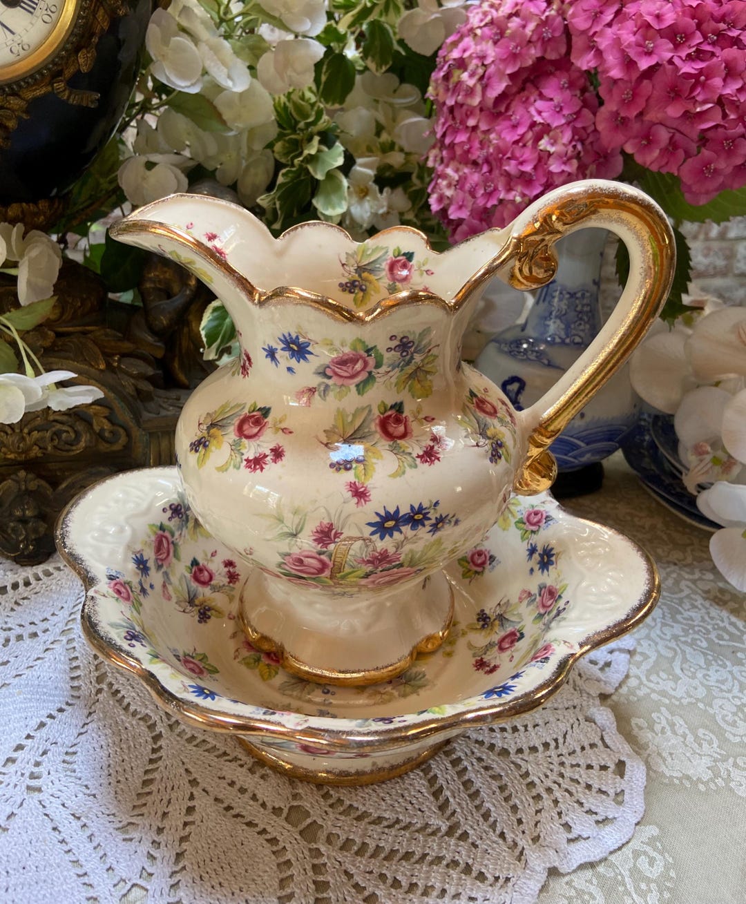 Victorian Pitcher and Bowl - Etsy