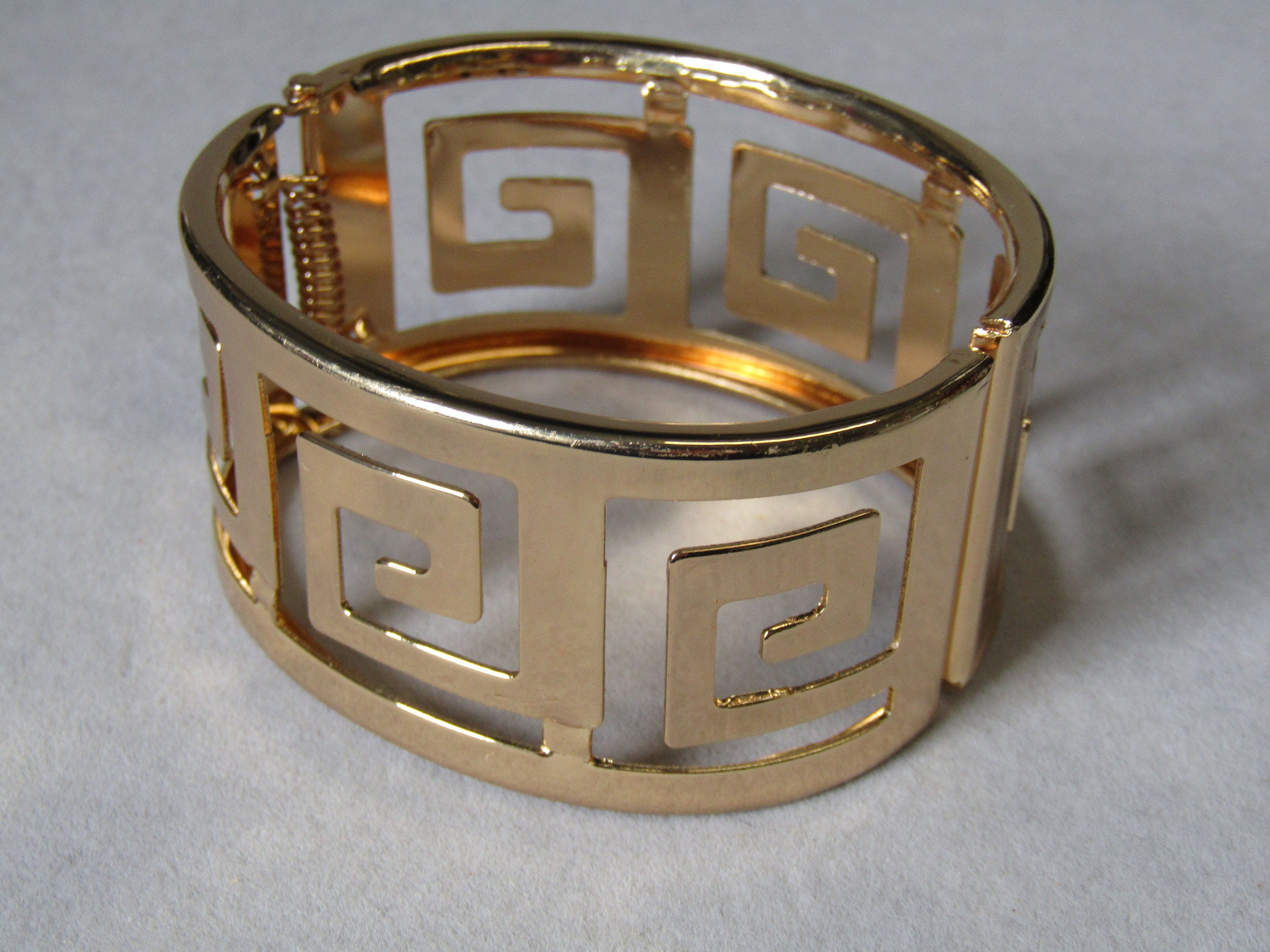 Greek Key Wide Cuff Spring Open/close Gold Plated Bangle Bracelet - Etsy