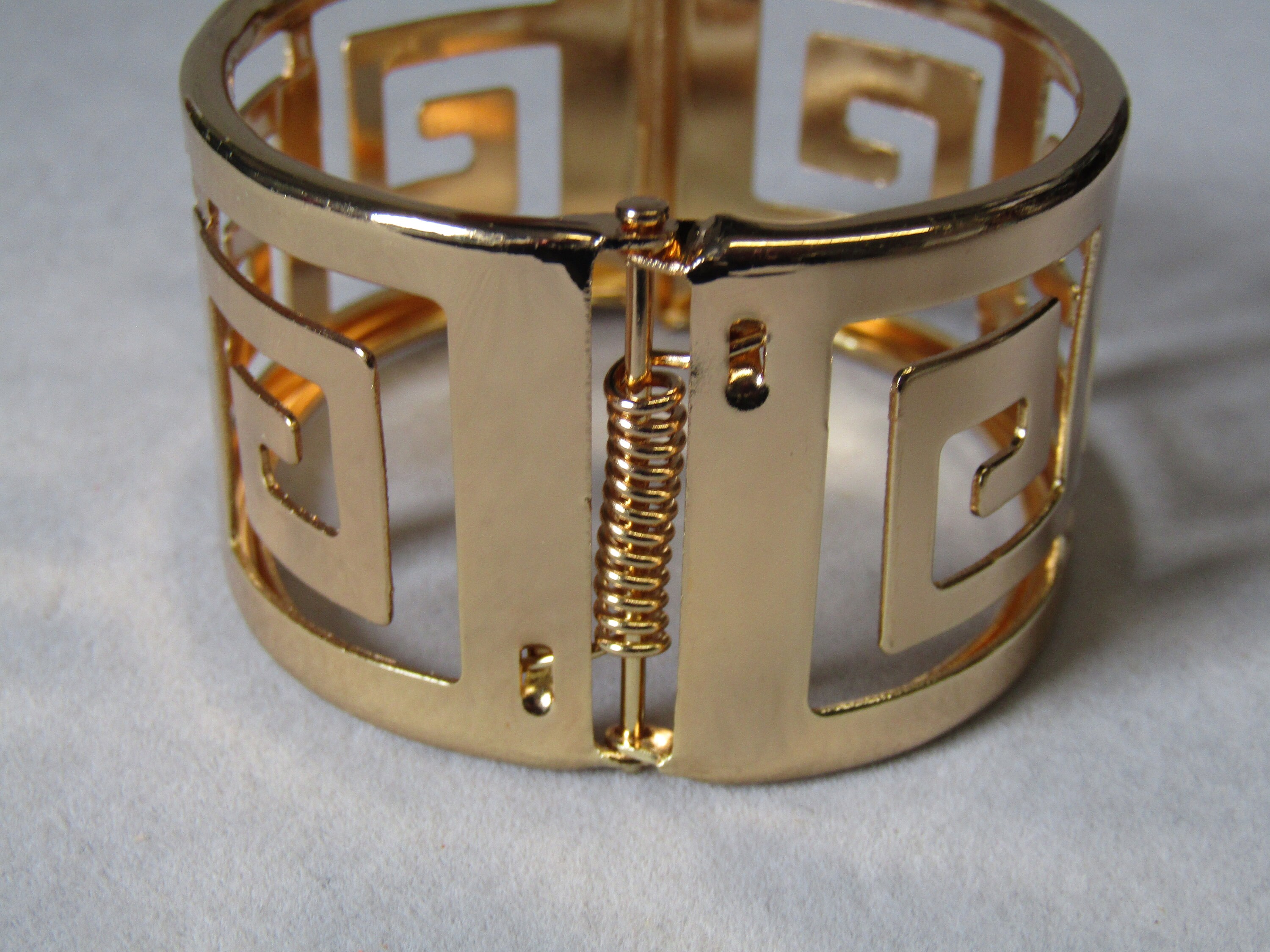 Greek Key Wide Cuff Spring Open/close Gold Plated Bangle Bracelet - Etsy