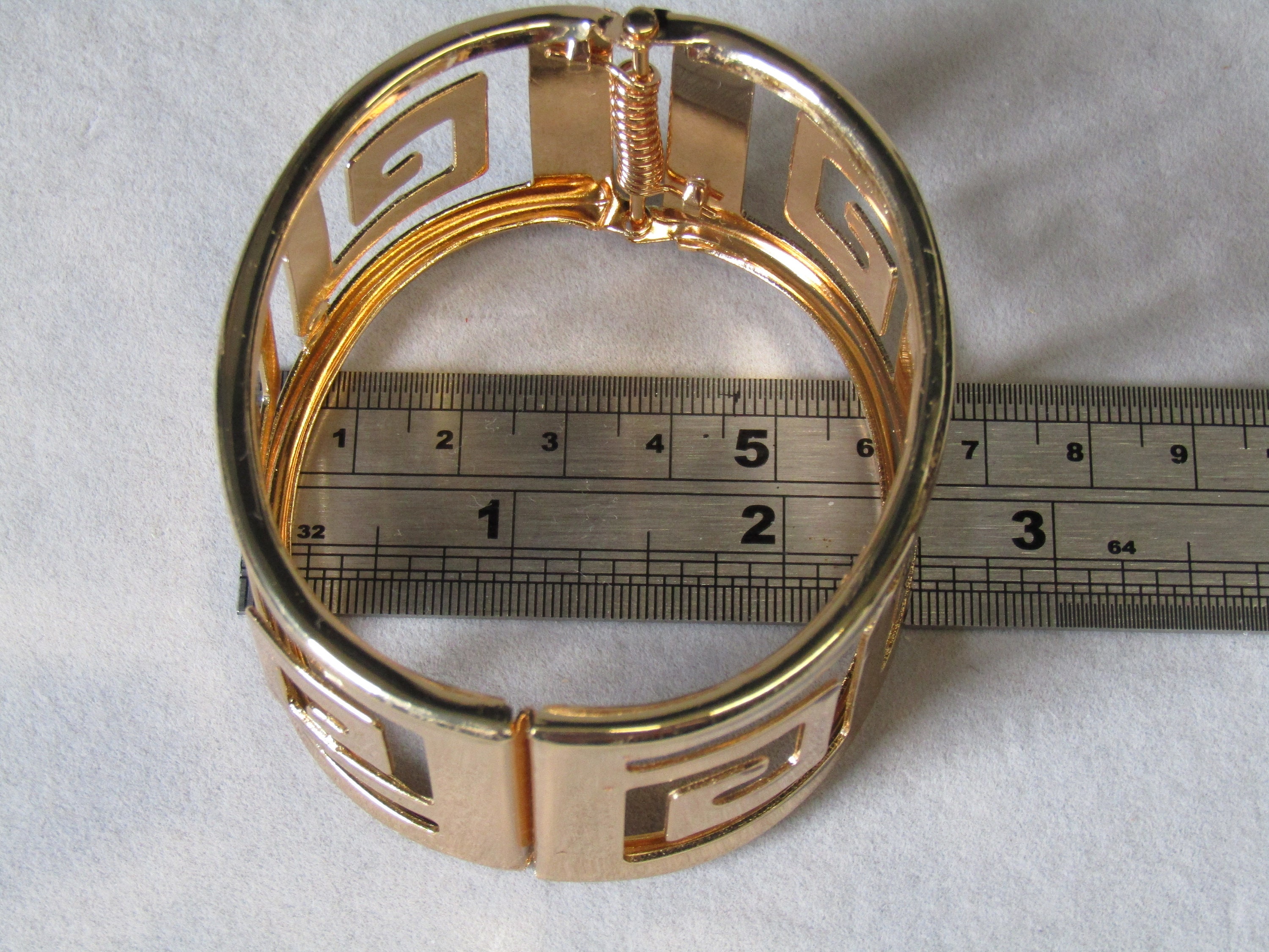 Greek Key Wide Cuff Spring Open/close Gold Plated Bangle Bracelet - Etsy