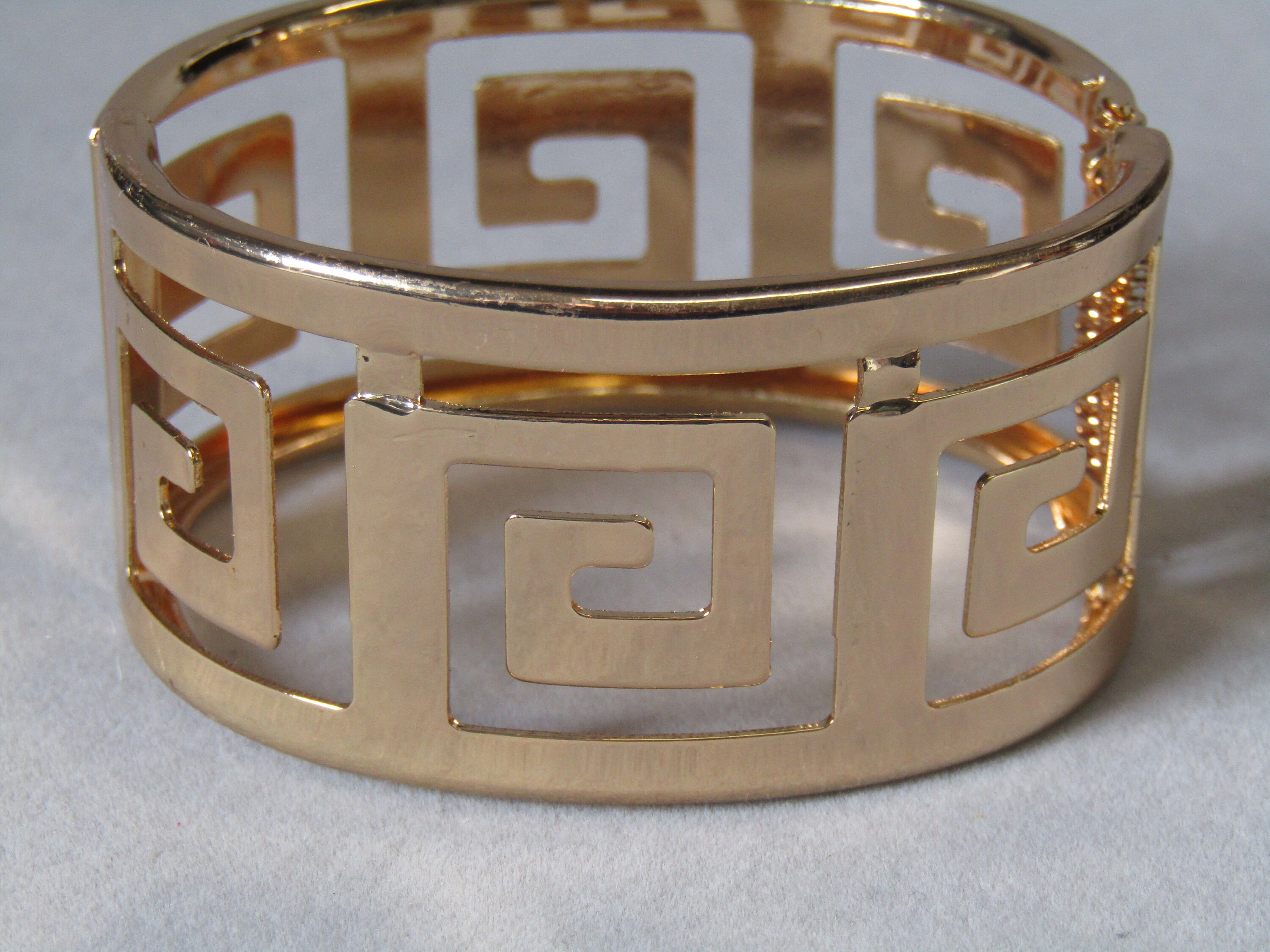 Greek Key Wide Cuff Spring Open/close Gold Plated Bangle Bracelet - Etsy