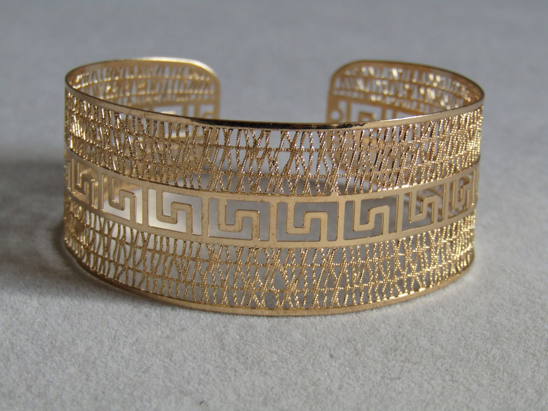 Greek Key Wide Open Cuff Soft Pliable Bangle Bracelet - Etsy