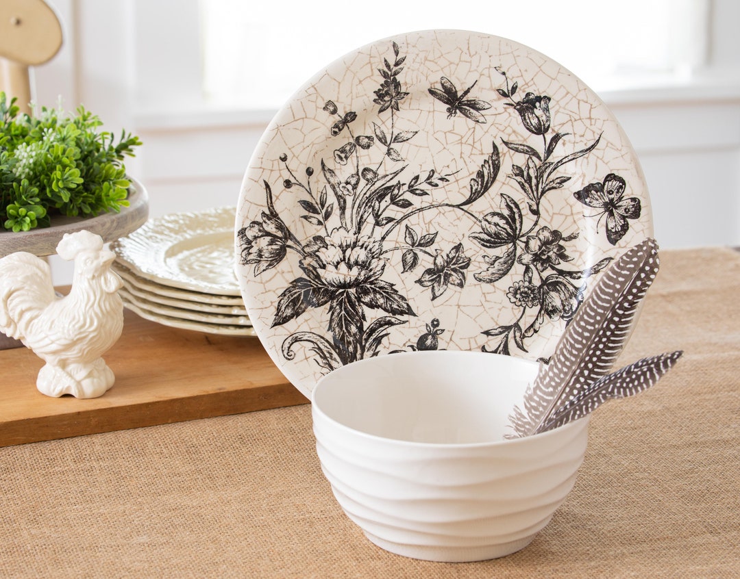 Cottage Mod- Toile Inspired Plate and Bowl Vignette - Etsy
