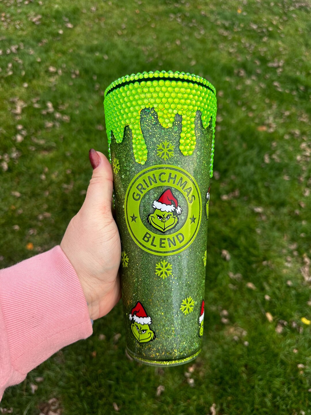 Grinchy Green Snow Globe Tumbler Rhinestone Drip Gifts for Her Drinks ...