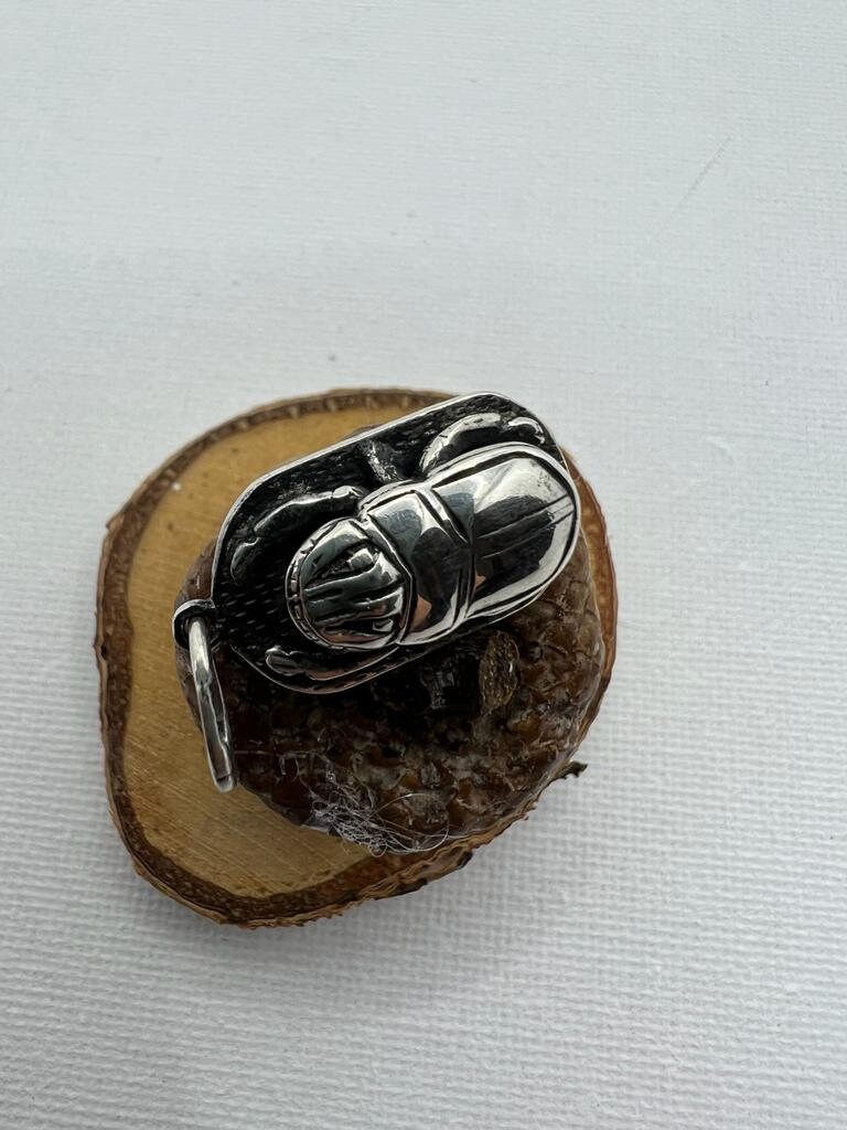 Scarab Pendant Egyptian Beetle Pendant Sterling Silver Double Side ...