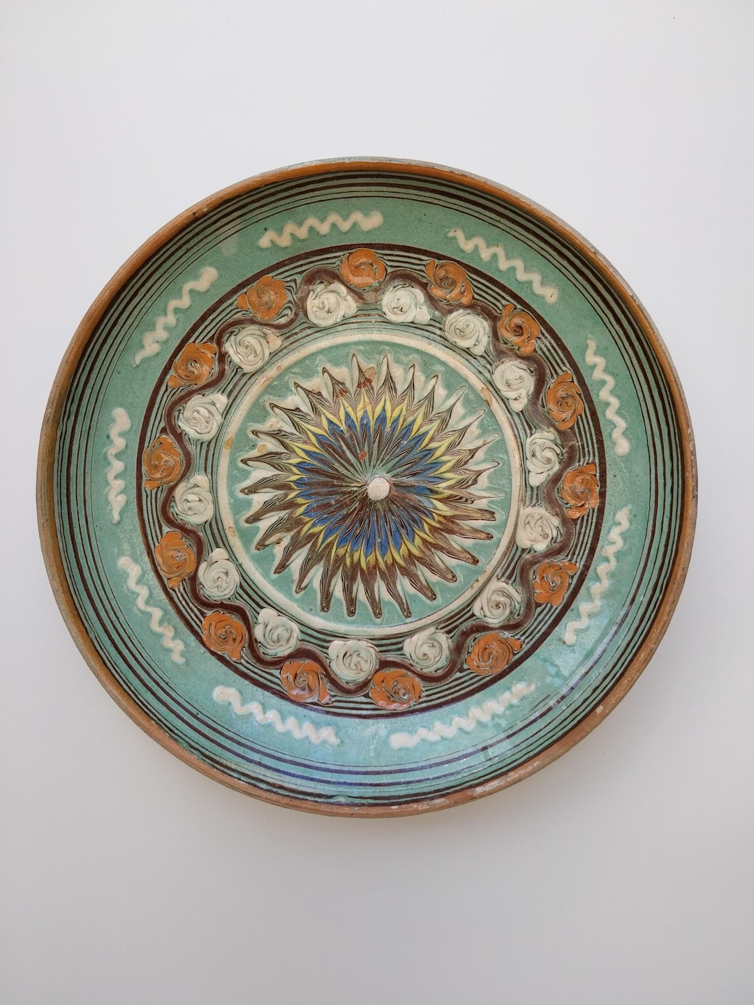 1970s Horezu Pottery, Plate 25cm ,wall and Serving Dish, Vernil Green ...