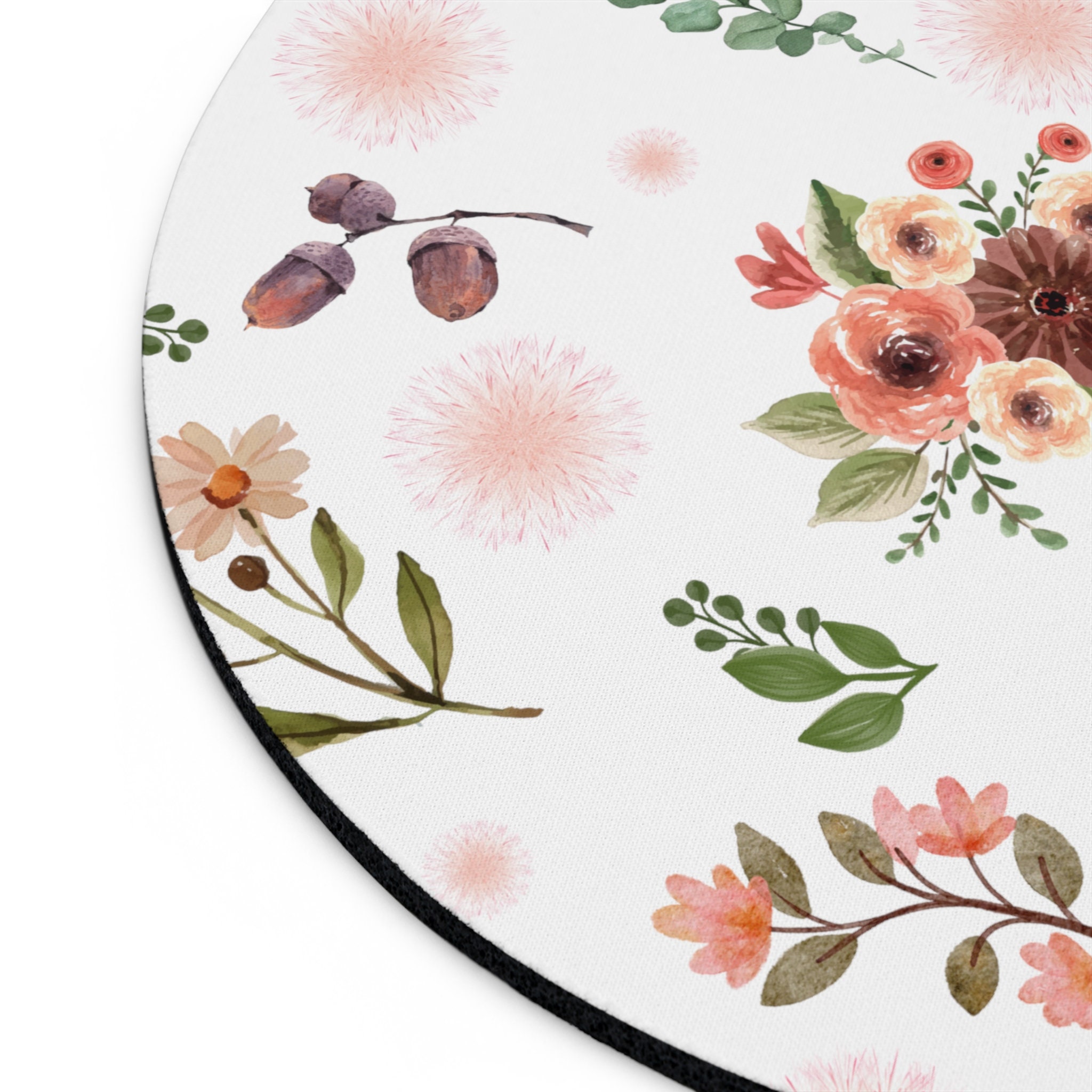 Pink Flowers Round Mouse Pad, Botanical Plant Mouse Pad, Mouse Pad ...