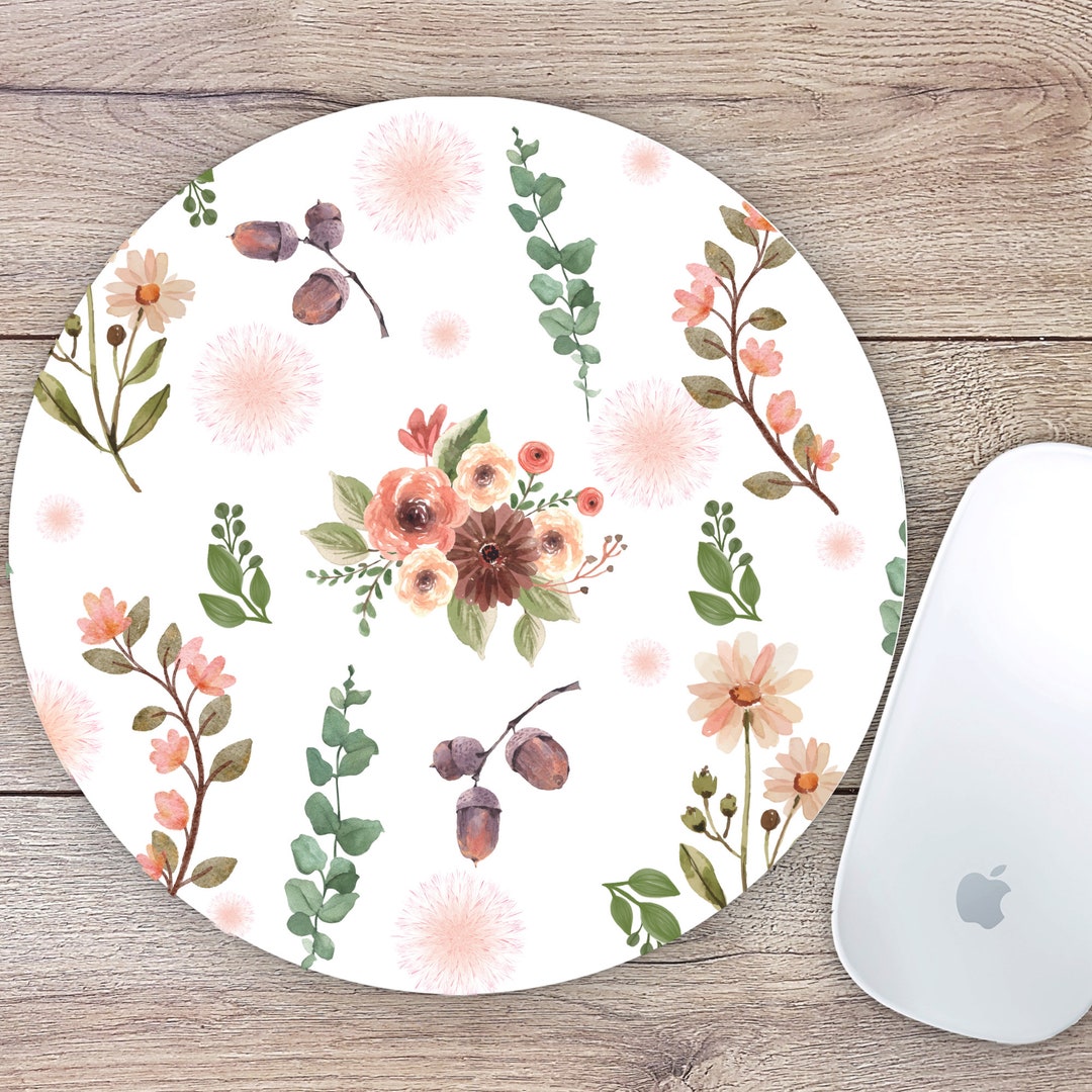 Pink Flowers Round Mouse Pad, Botanical Plant Mouse Pad, Mouse Pad ...