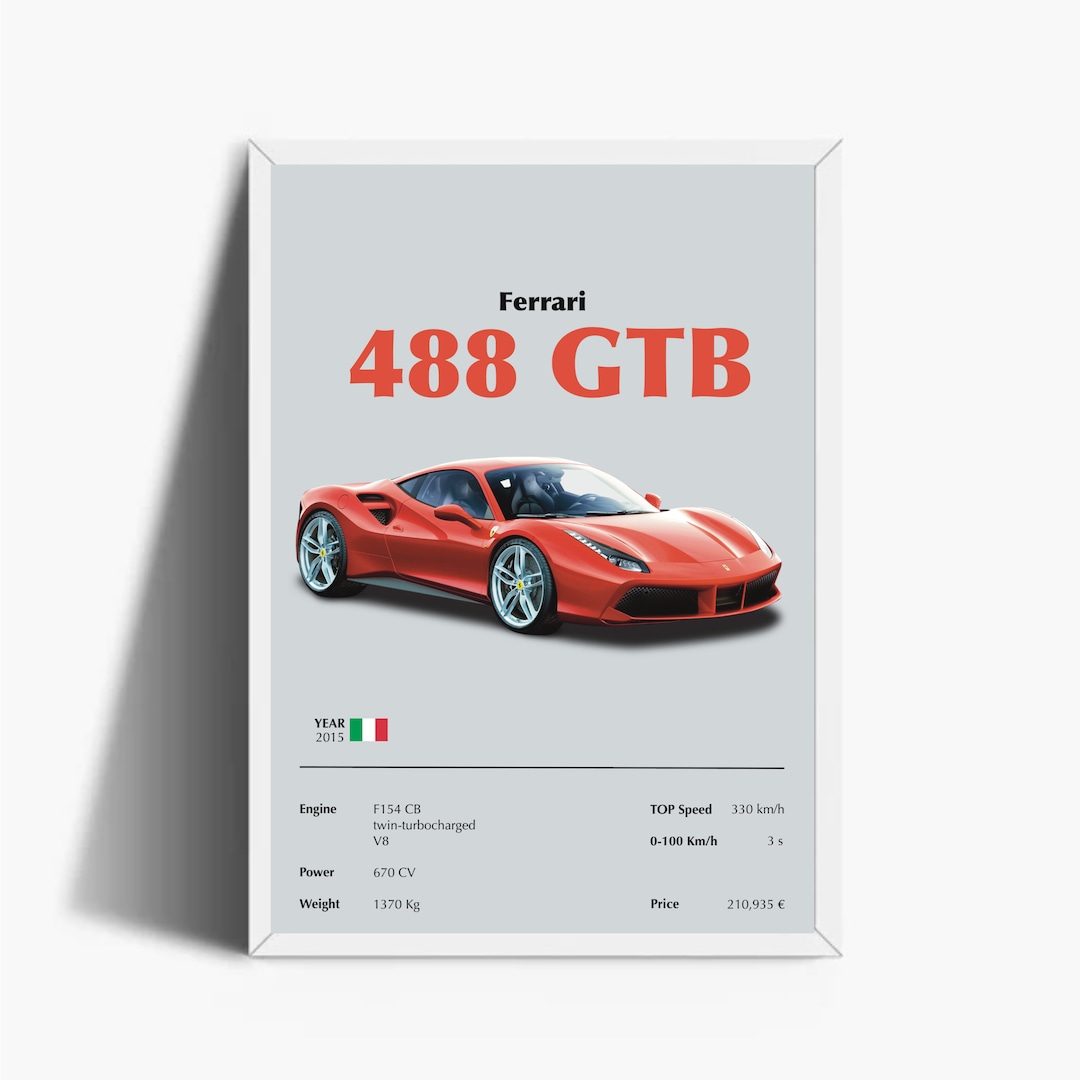 FERRARI 488 GTB Poster Framework for Enthusiasts A3 A4 Print - Etsy