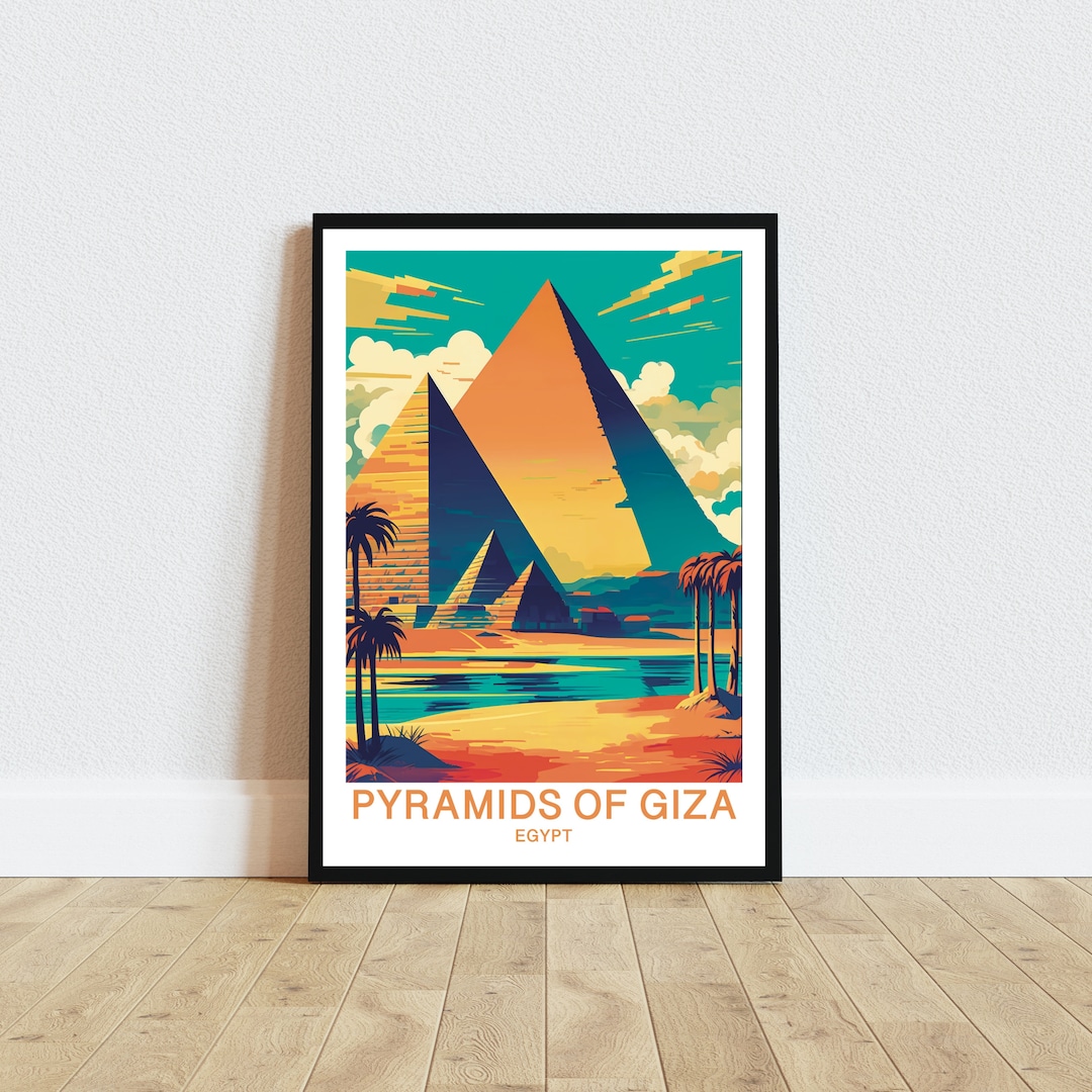 Travel Poster PYRAMIDS OF GIZA Painting, High Quality Graphic Print ...