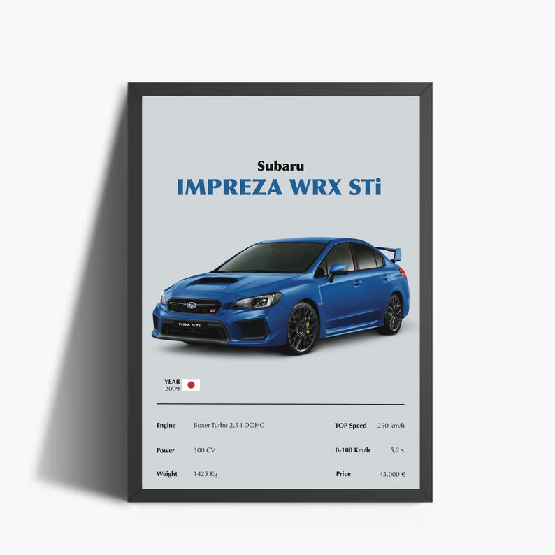 SUBARU IMPREZA WRX Poster Framework for Enthusiasts A3 A4 Print Graphic ...