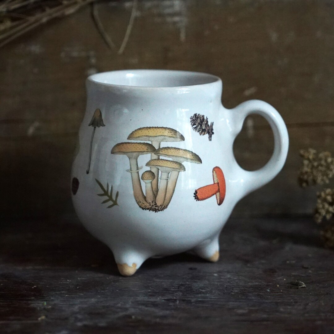 Witches Cauldron Mug With Mushrooms Overglaze Painting Pottery Cauldron ...