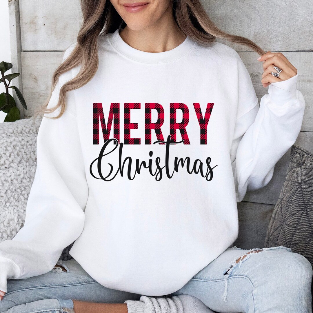 Merry Christmas Sweatshirt, Plaid Pattern Holidays Gift Sweatshirt ...