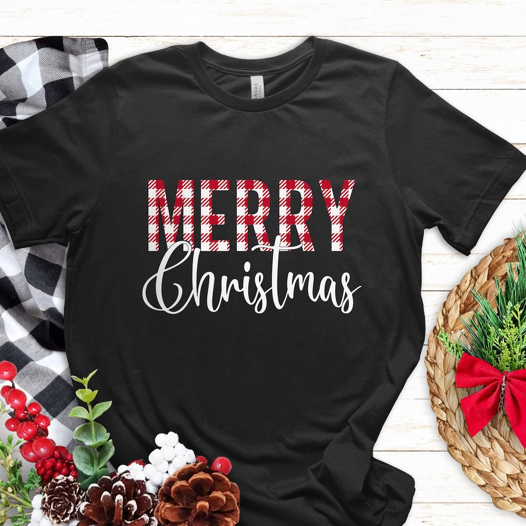 Christmas Plaid Pattern Gift T-shirt, Merry Christmas Tee Shirt ...