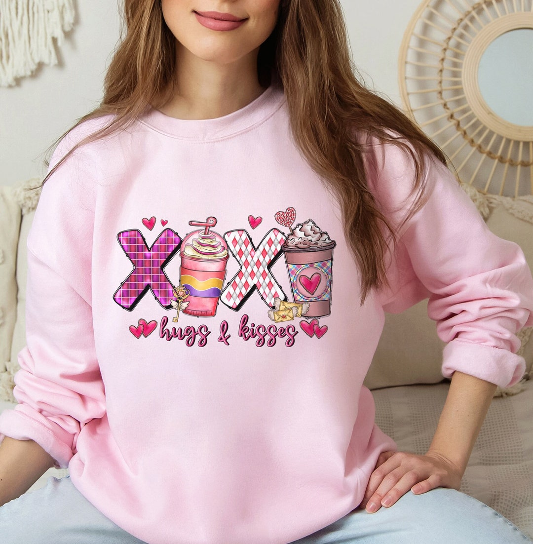 Xoxo Coffee Hug Kisses Sweatshirt, Valentines Day Long Sleeves Xo Xo ...