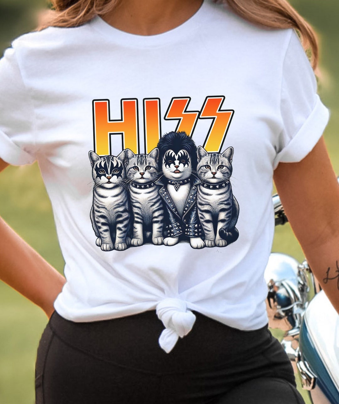 Cute Rocker Cats Hiss T-shirt, Rocker Kittens Shirt, Funny Kiss Parody ...