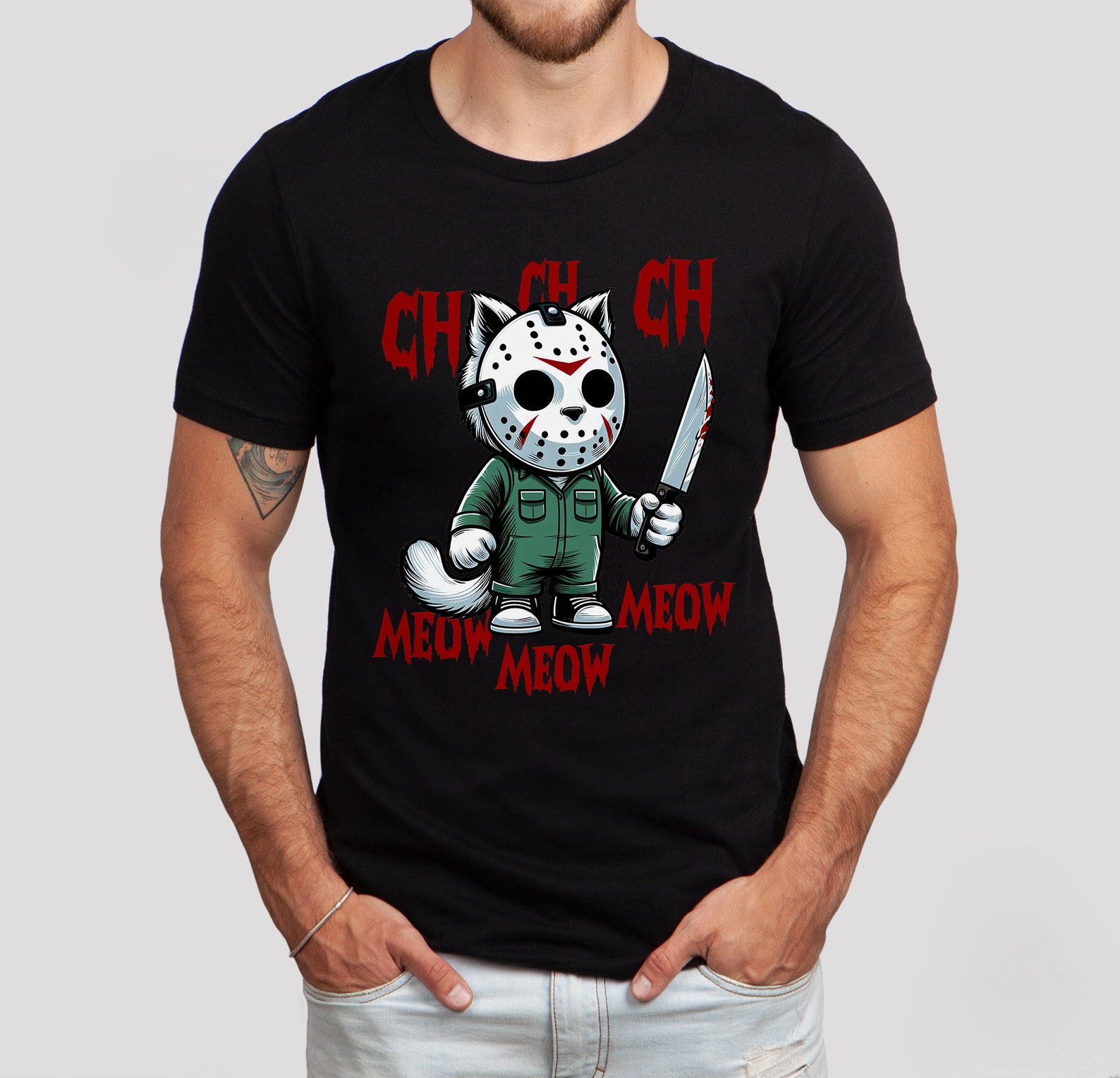 Scary Cat T-shirt, Funny Cat Lover Shirt, Horror Movie Parody Shirt ...