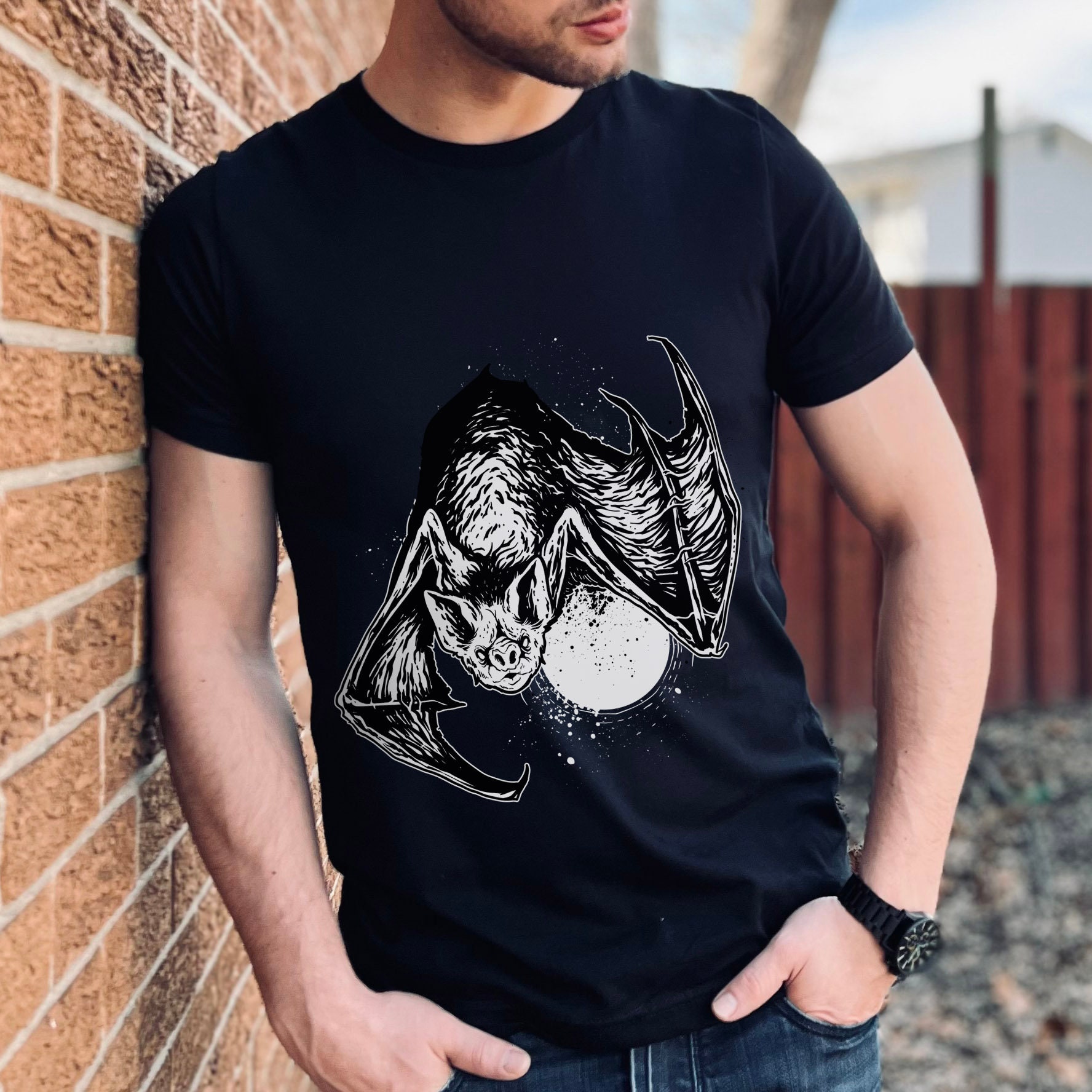 The Bat T-shirt, Black T-shirt, Bat Shirt, Animals Shirt, Scary Bat and ...