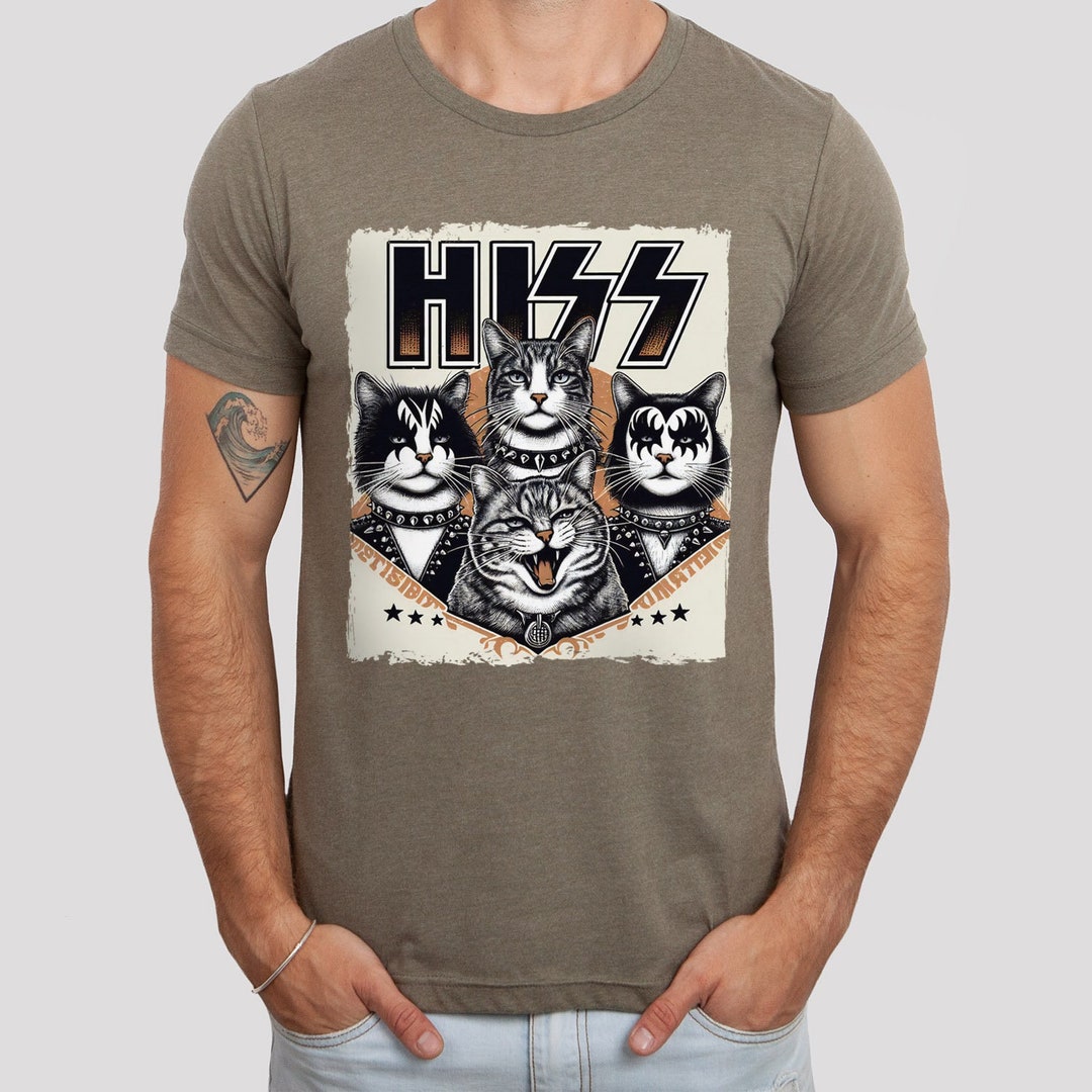 Hiss Cats T-shirt, Rocker Kittens Shirt, Funny Kiss Parody T-shirt ...