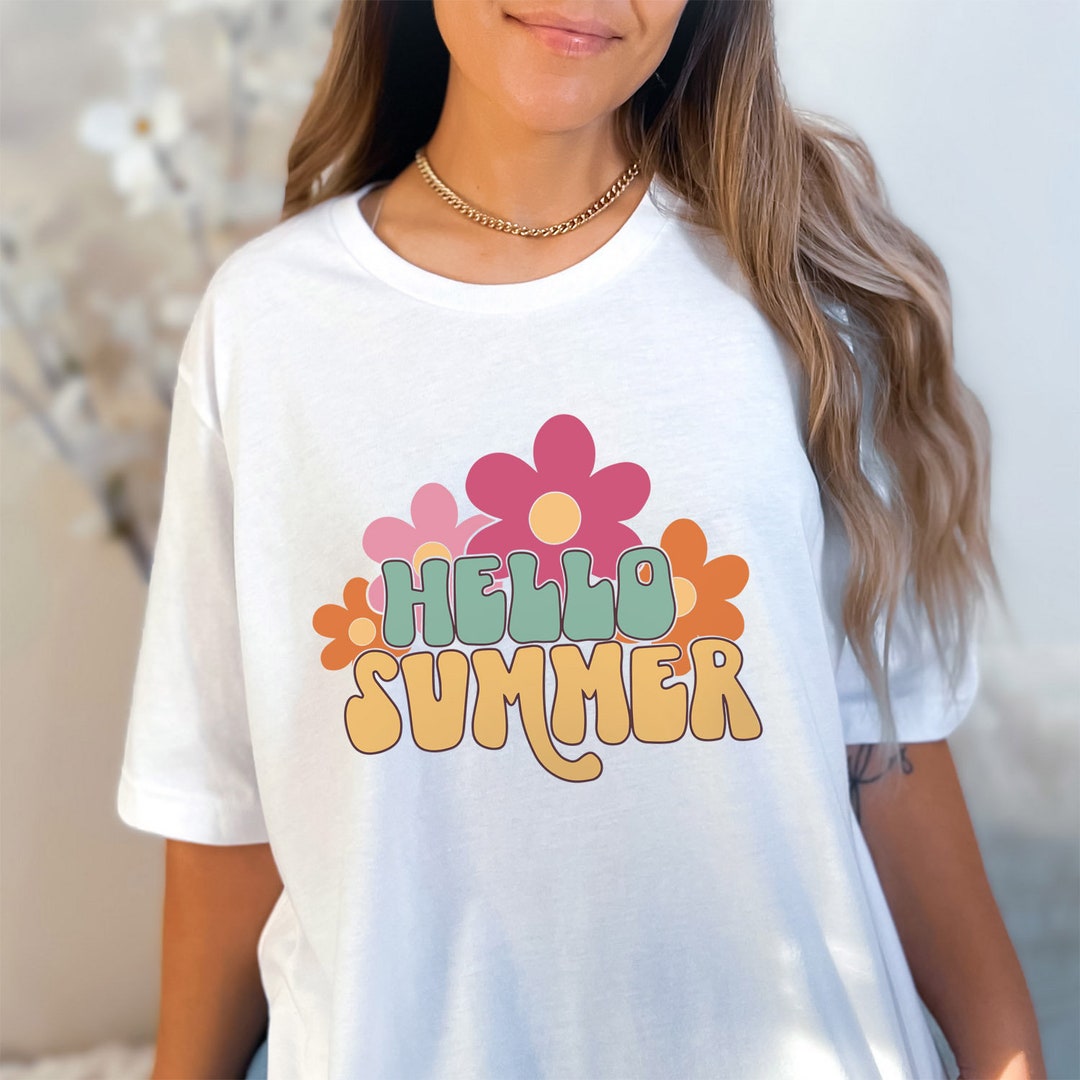 Hello Summer Shirt, Retro Flowers Shirt, Women Beach Shirt, Summer ...