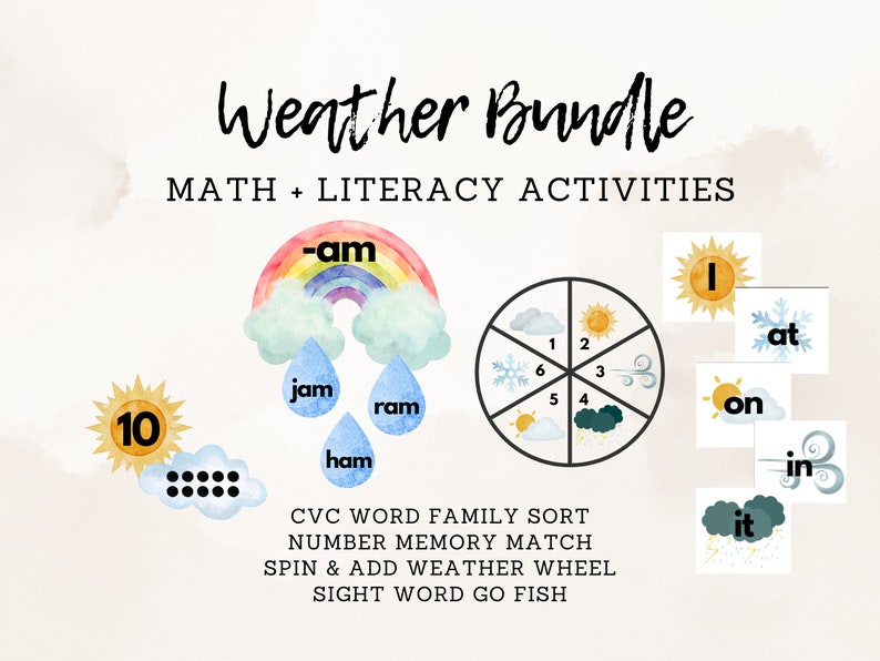 Weather Bundle, Literacy Activities, Math Activities, Preschool ...