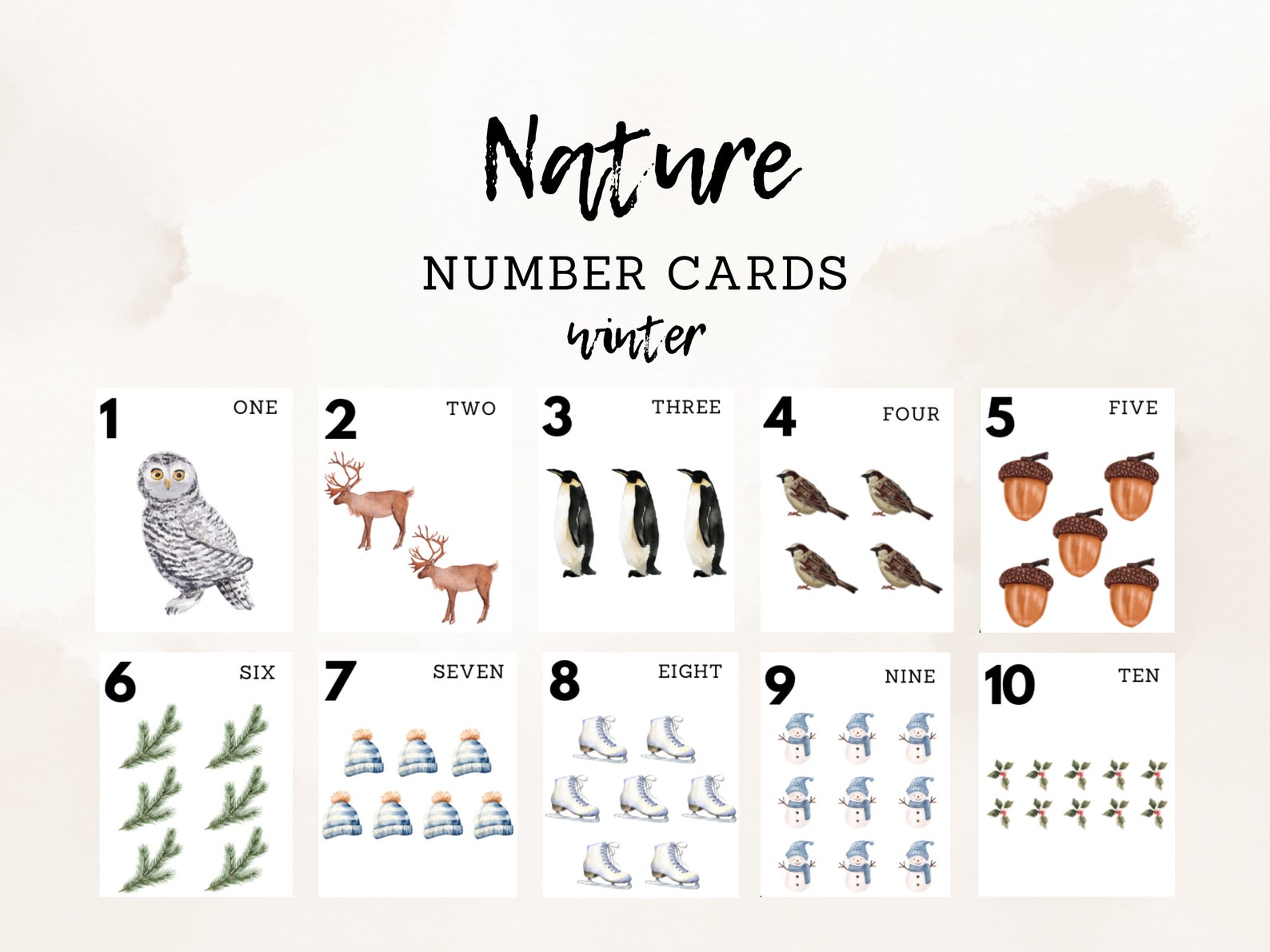 Nature Number Cards, Winter Nature, Numbers 1-20, Homeschool Printables ...