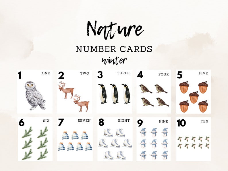 Nature Number Cards, Winter Nature, Numbers 1-20, Homeschool Printables ...