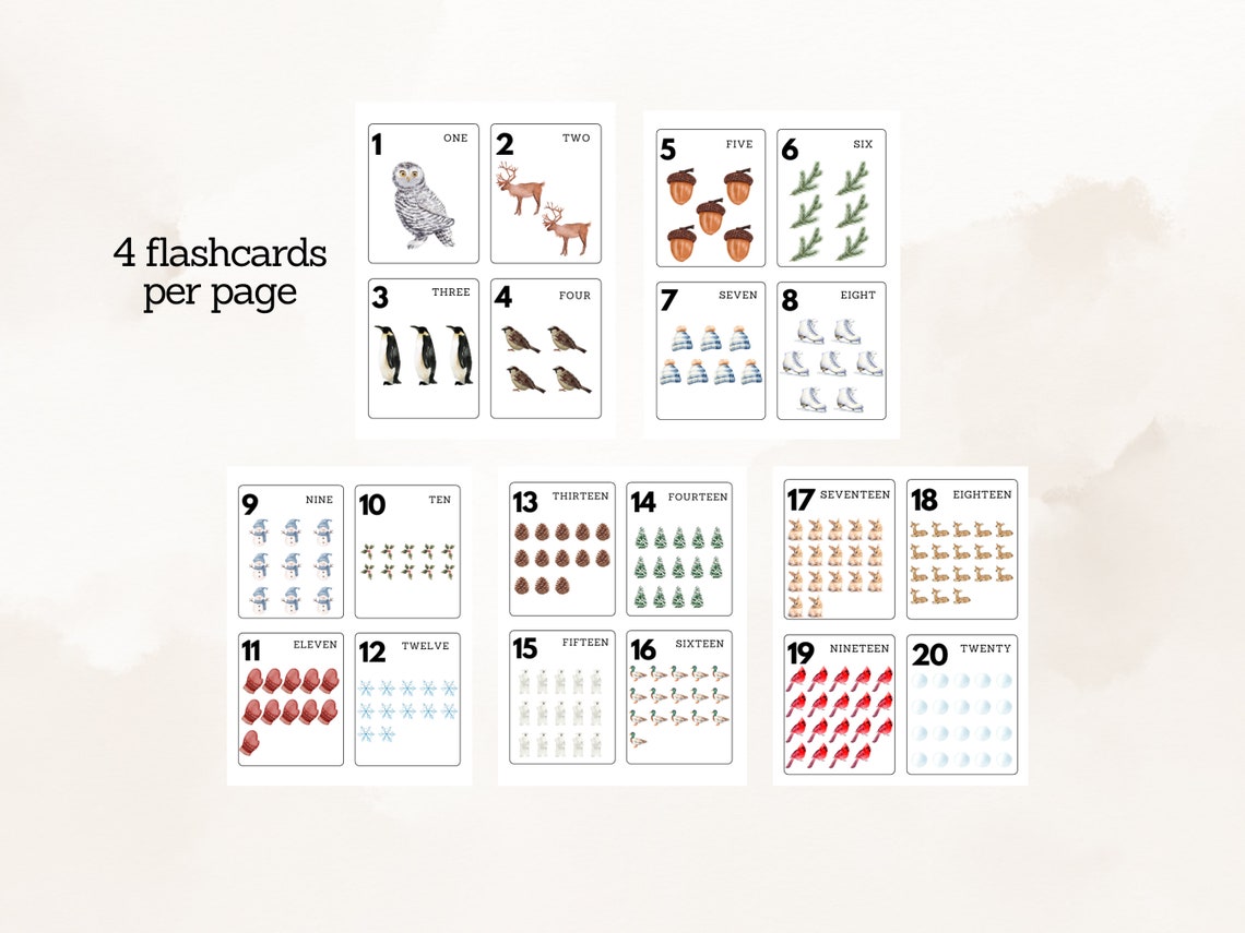 Nature Number Cards, Winter Nature, Numbers 1-20, Homeschool Printables ...
