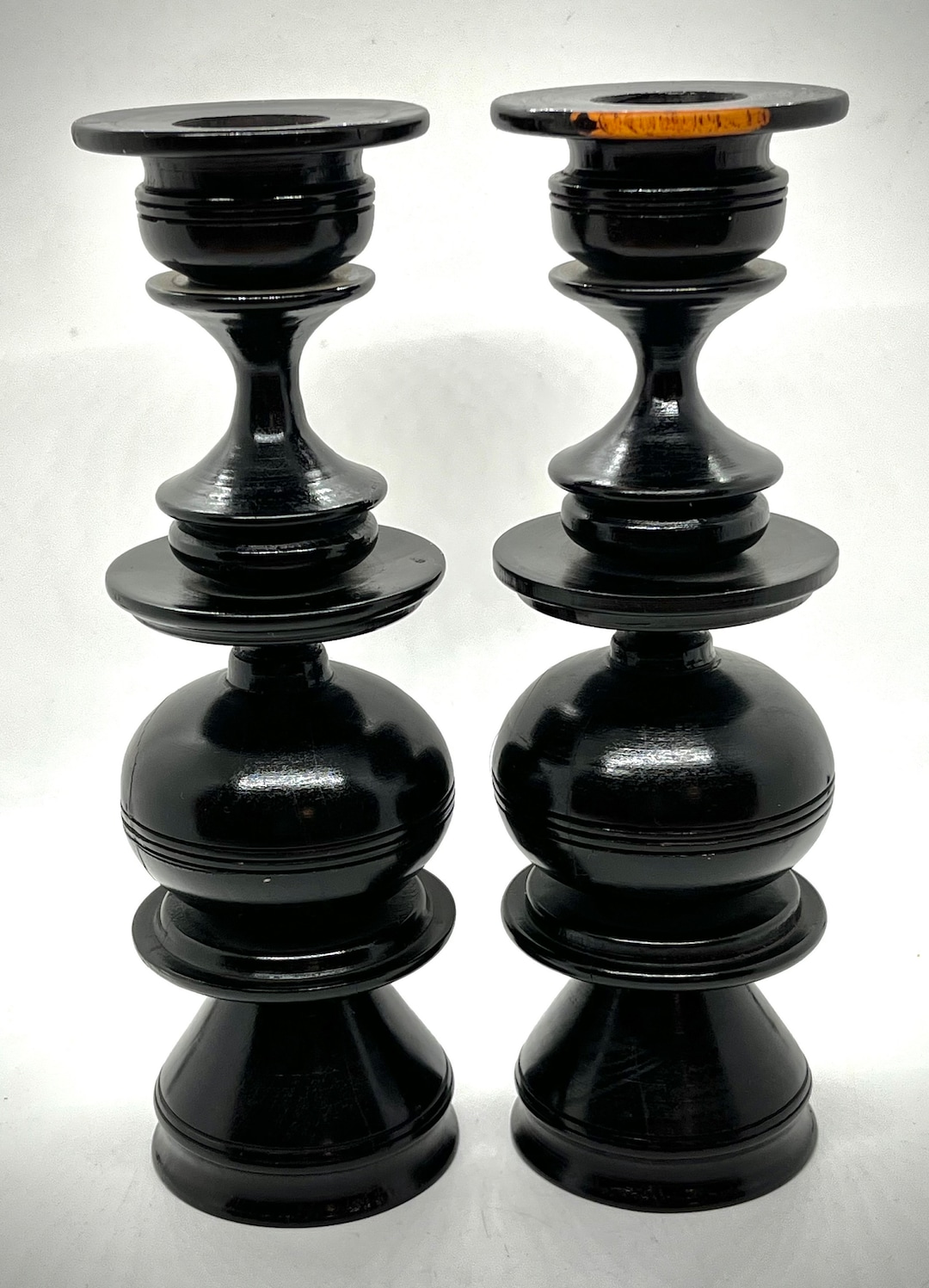 Wooden Candle Holders | Hand Turned Candlestick Holders | Dark Wood - Etsy