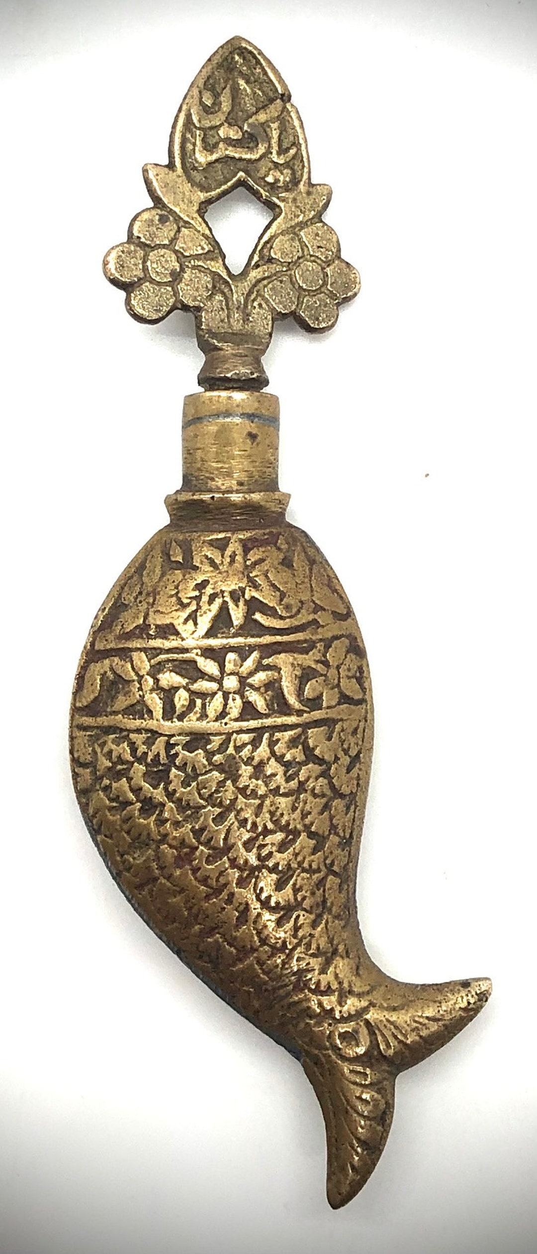 Vintage Brass Surma Dani Kohl Bottle With Lid | Fish Shape With Floral ...
