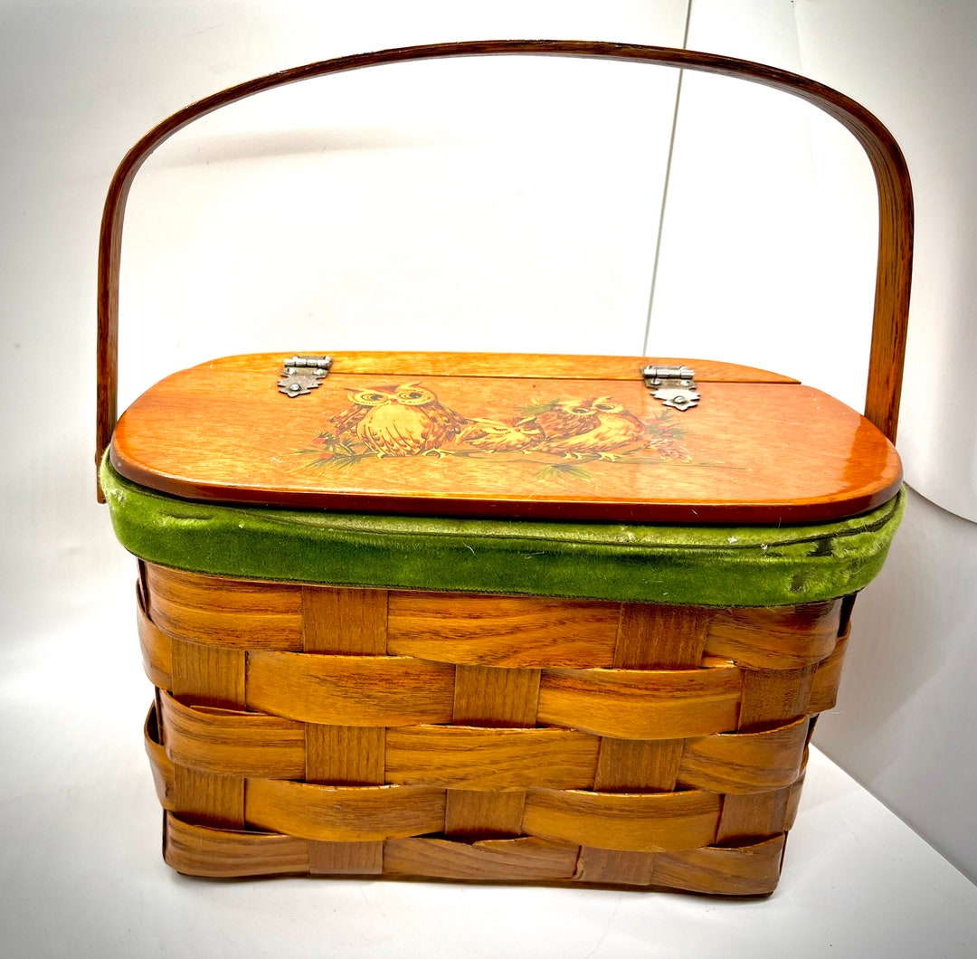 1970s | Flip Top Basket Purse | Lined | Green Velvet Ribbon | Decoupage ...