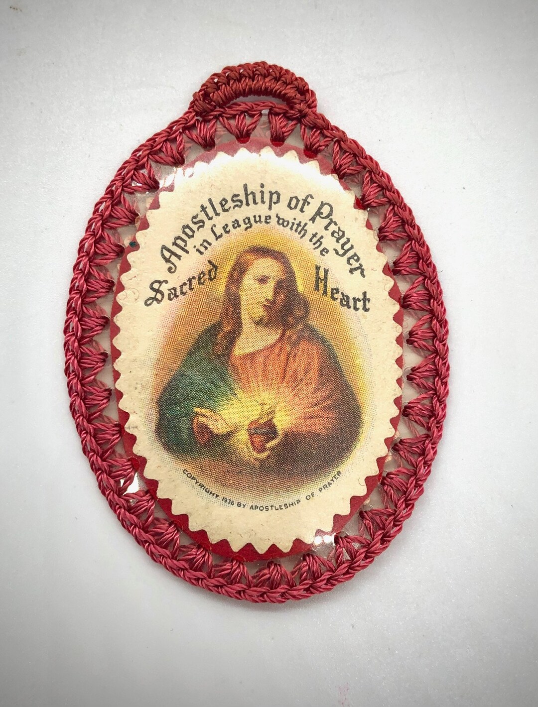 Vintage Scapular Crocheted Scapular Laminated Scapular With Crocheted ...