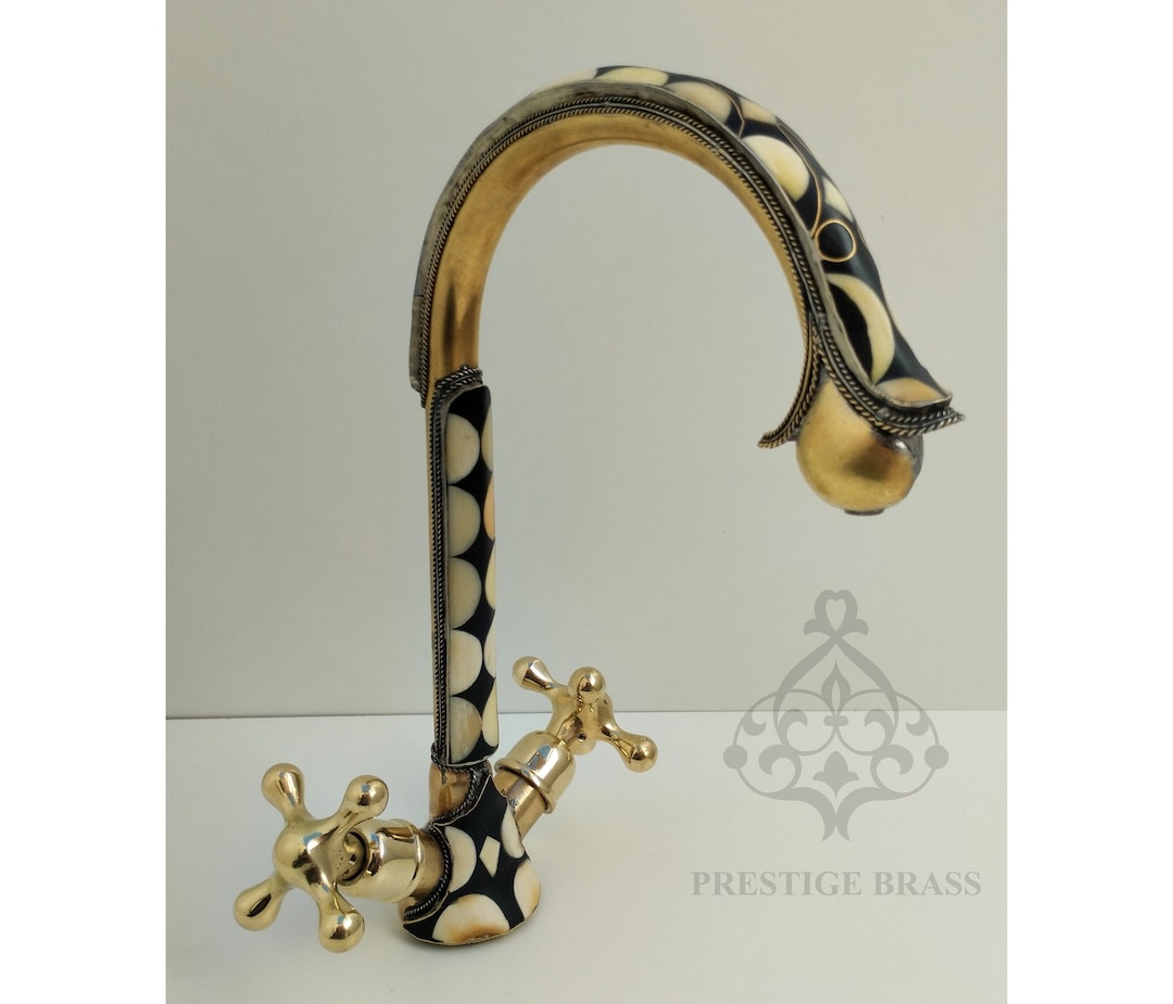 Unlacquered Brass Bathroom Faucet With Resin & Bone Inlay - Etsy