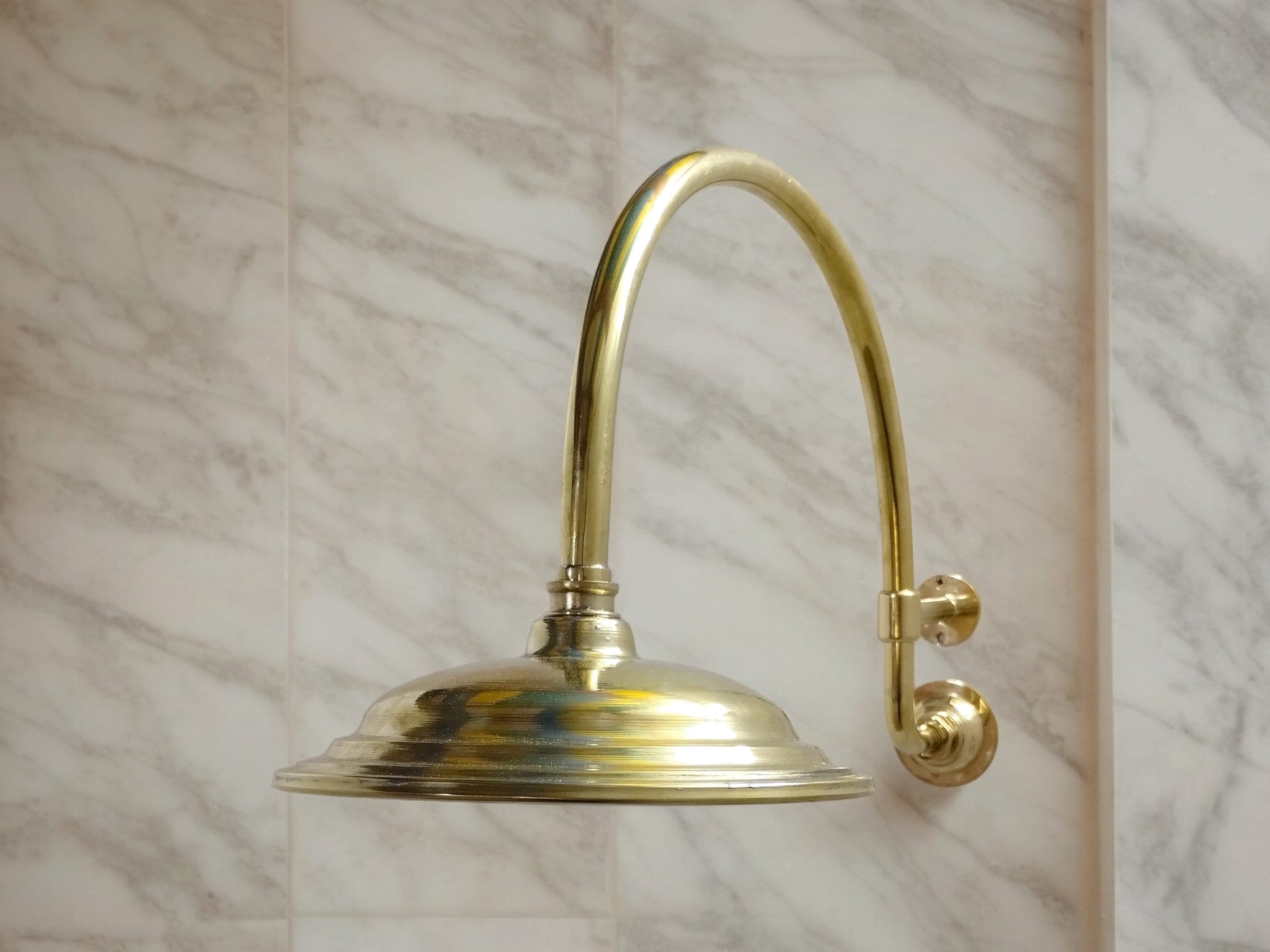 Unlacquered Solid Brass Shower Round Showerhead, Curved Shower Head Arm ...