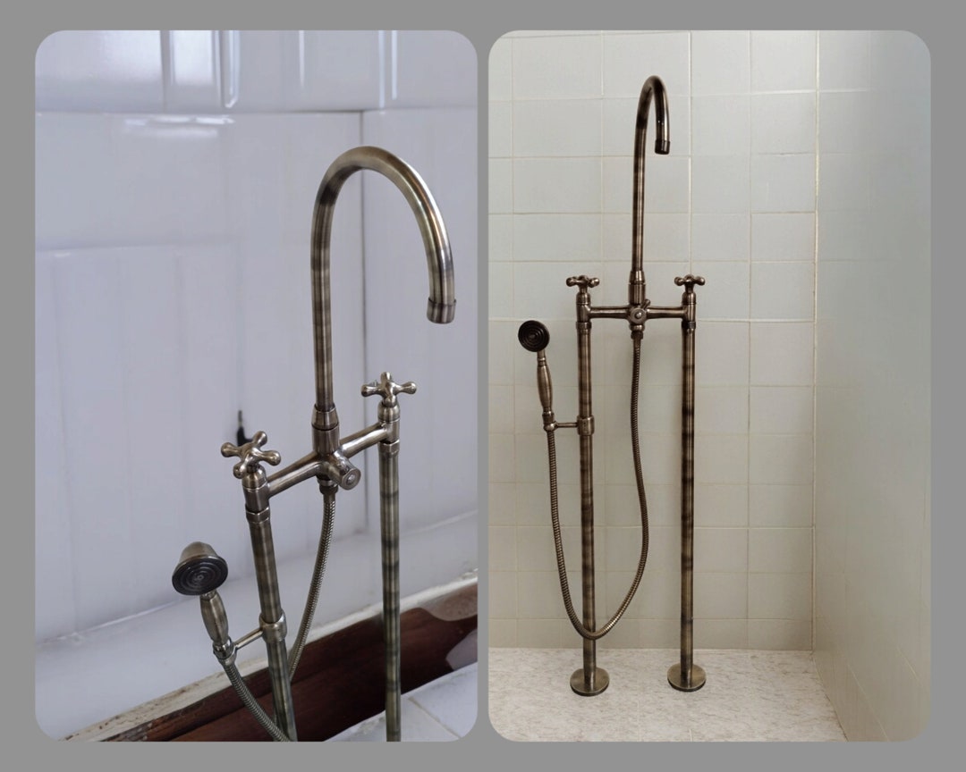 Brass Floor Mounted Tub Filler, Solid Brass Floor Mount Tub Filler With ...