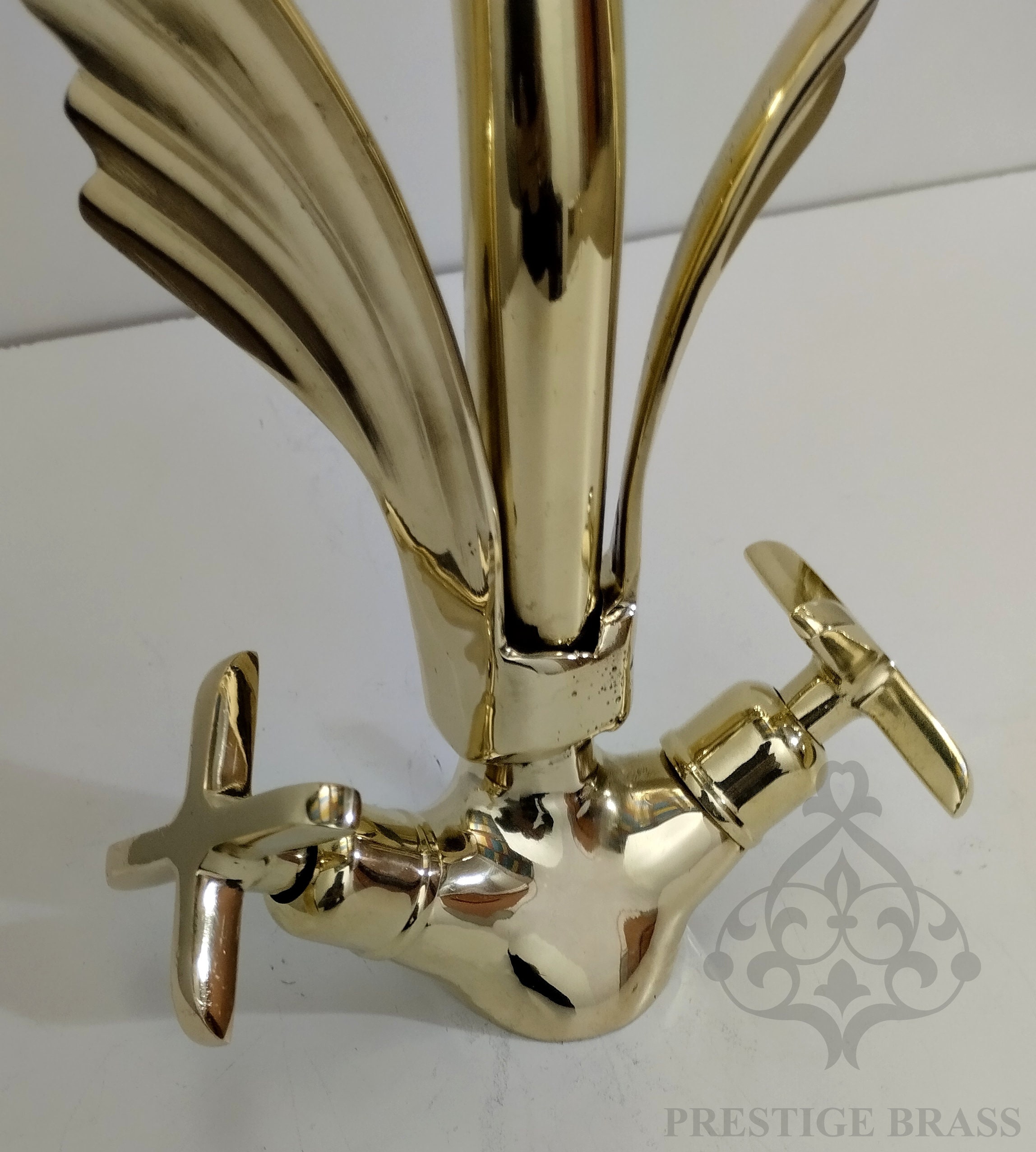Solid Brass Swan Faucet With Dual Handles, Gooseneck Faucet for Kitchen ...